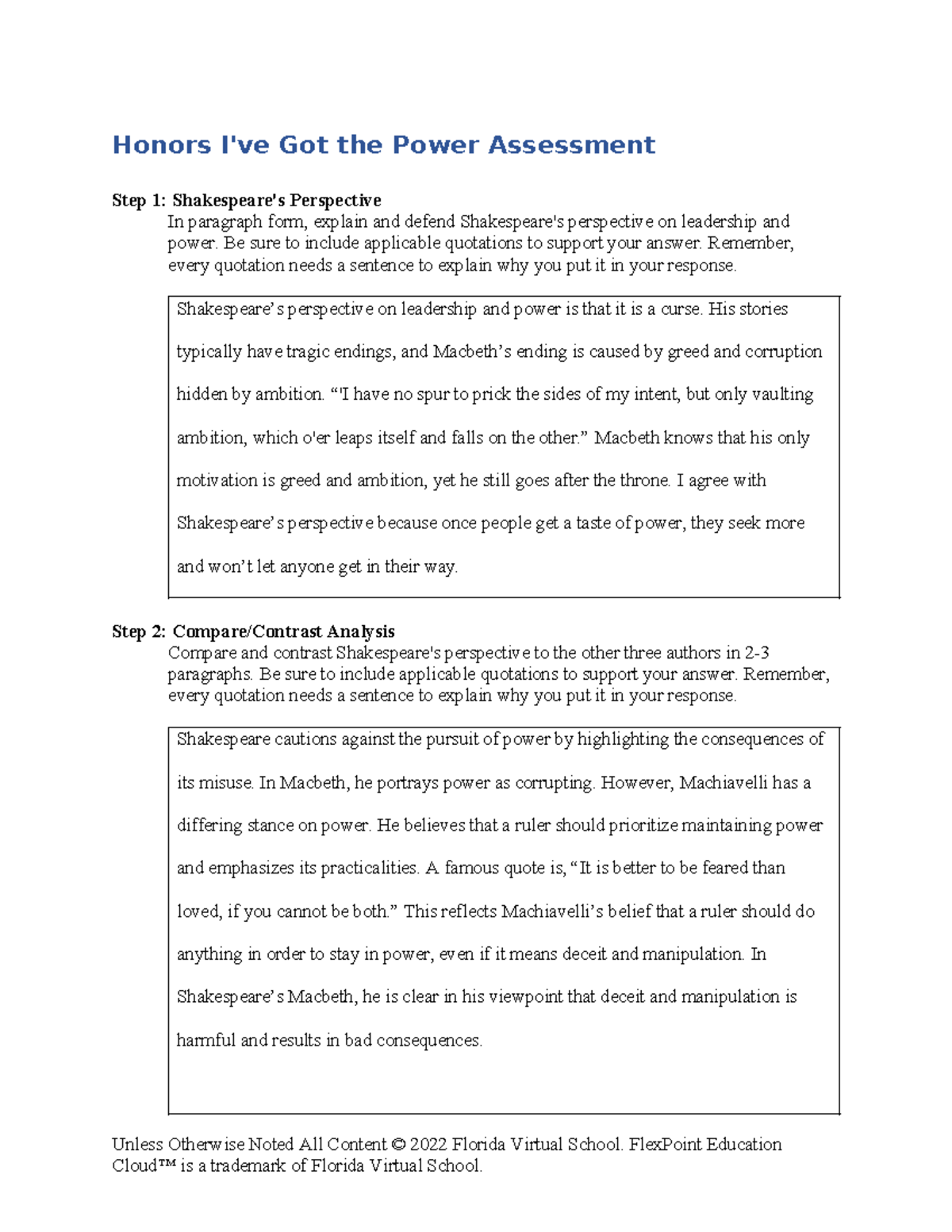 Honors ive got the power - Honors I've Got the Power Assessment Step 1 ...