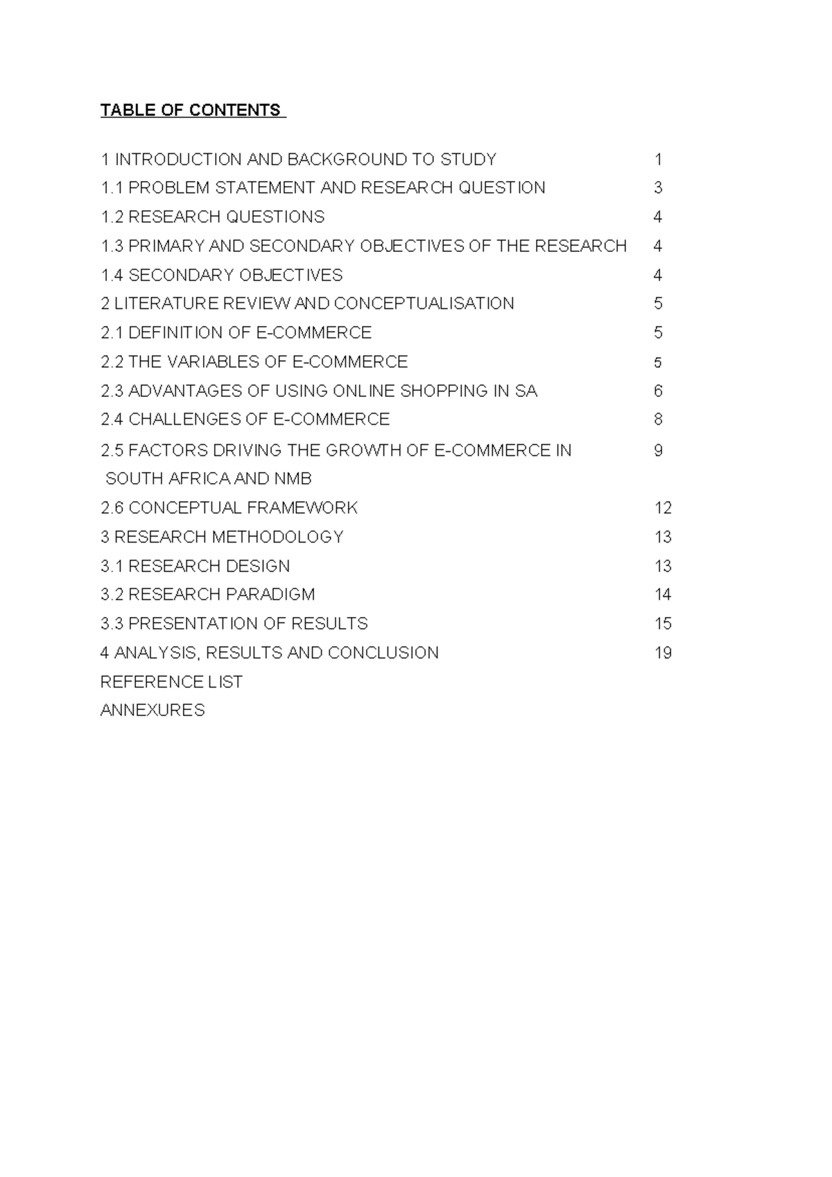 Example OF Secondary DATA Study- 2021 - TABLE OF CONTENTS REFERENCE ...