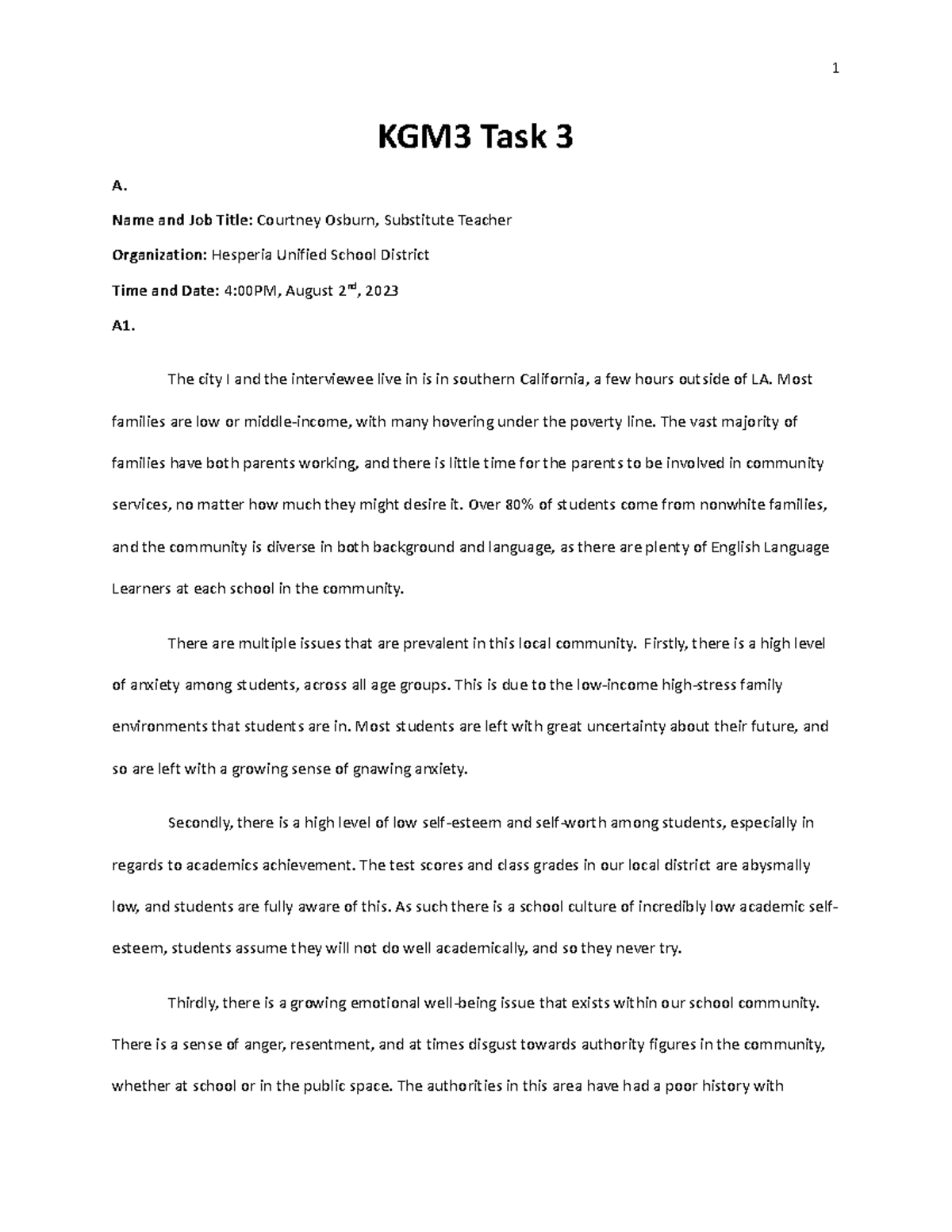 KGM3 Task 3 - Assignment - 1 KGM3 Task 3 A. Name and Job Title ...