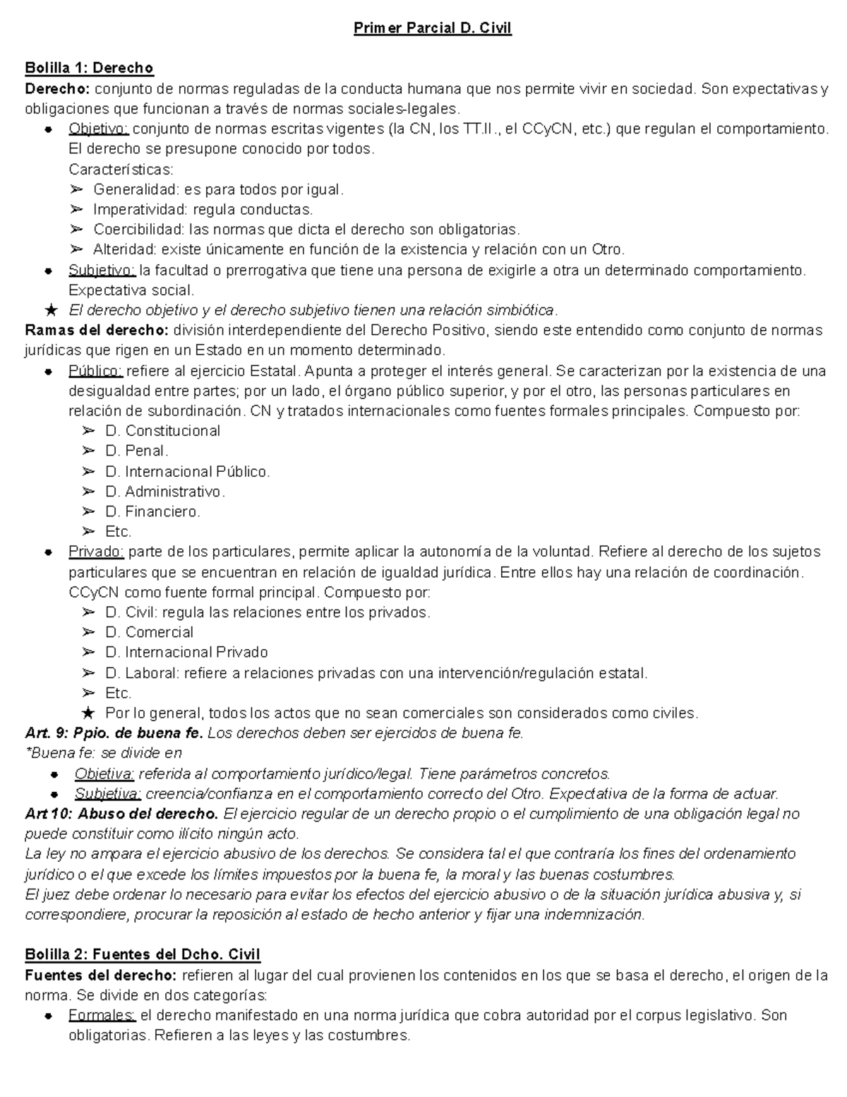 Elementos de Dcho. Civil Resúmen 1er. Parcial - Primer Parcial D. Civil Bolilla 1: Derecho ...