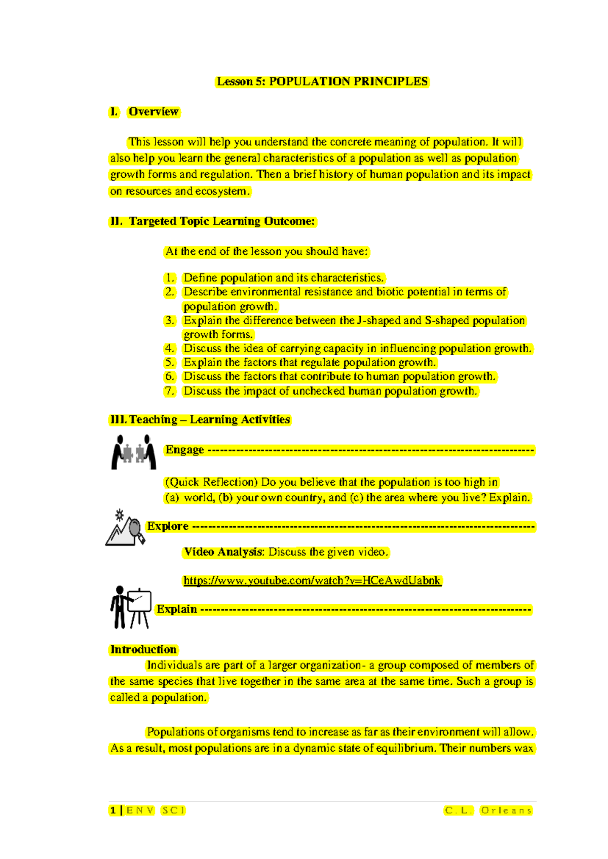 Module 2 ENV-SCI L 5 Population - 1 | E N V S C I C. L. O r l e a n s ...