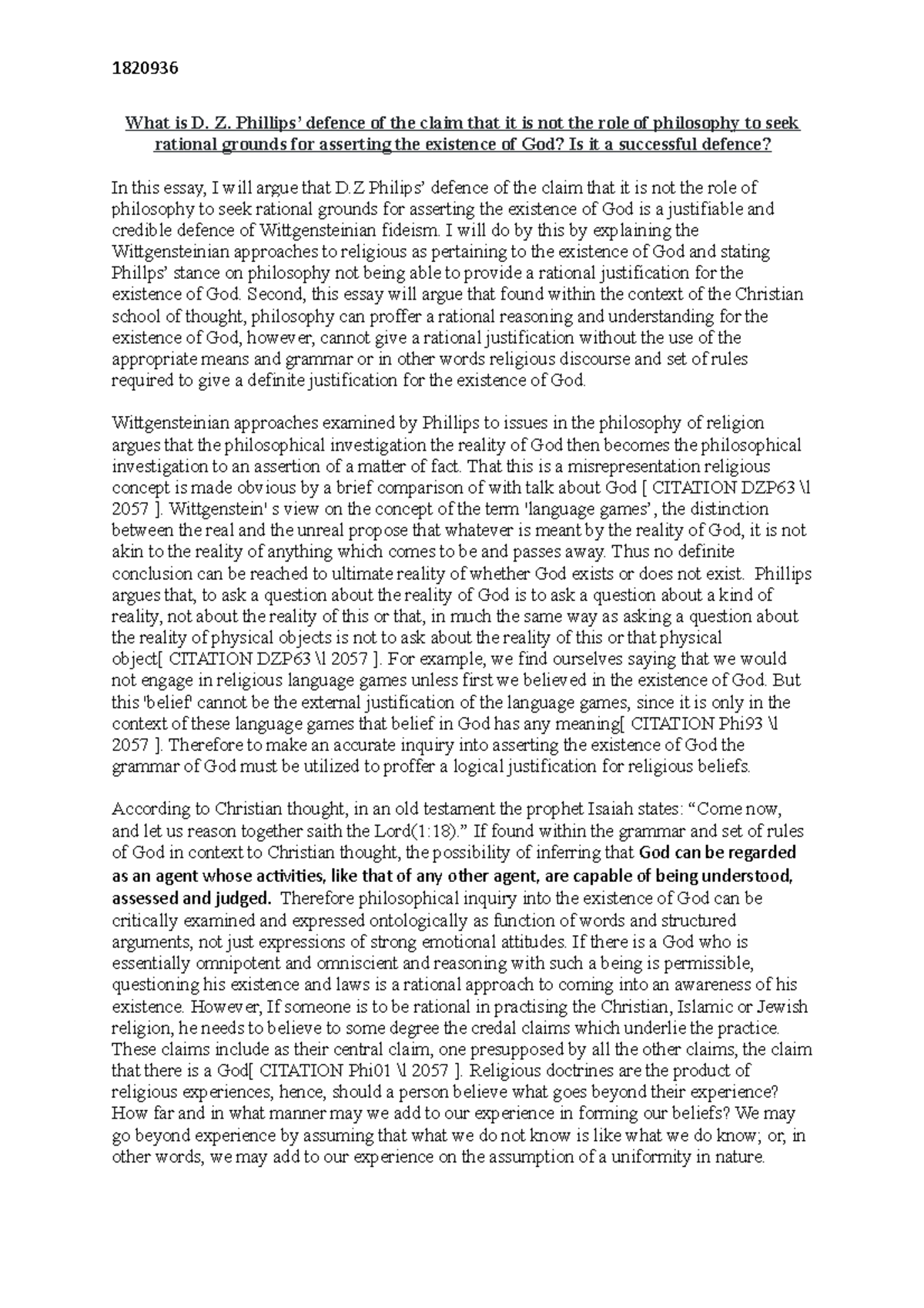 Phil of religion essay draft - 1820936 What is D. Z. Phillips’ defence ...