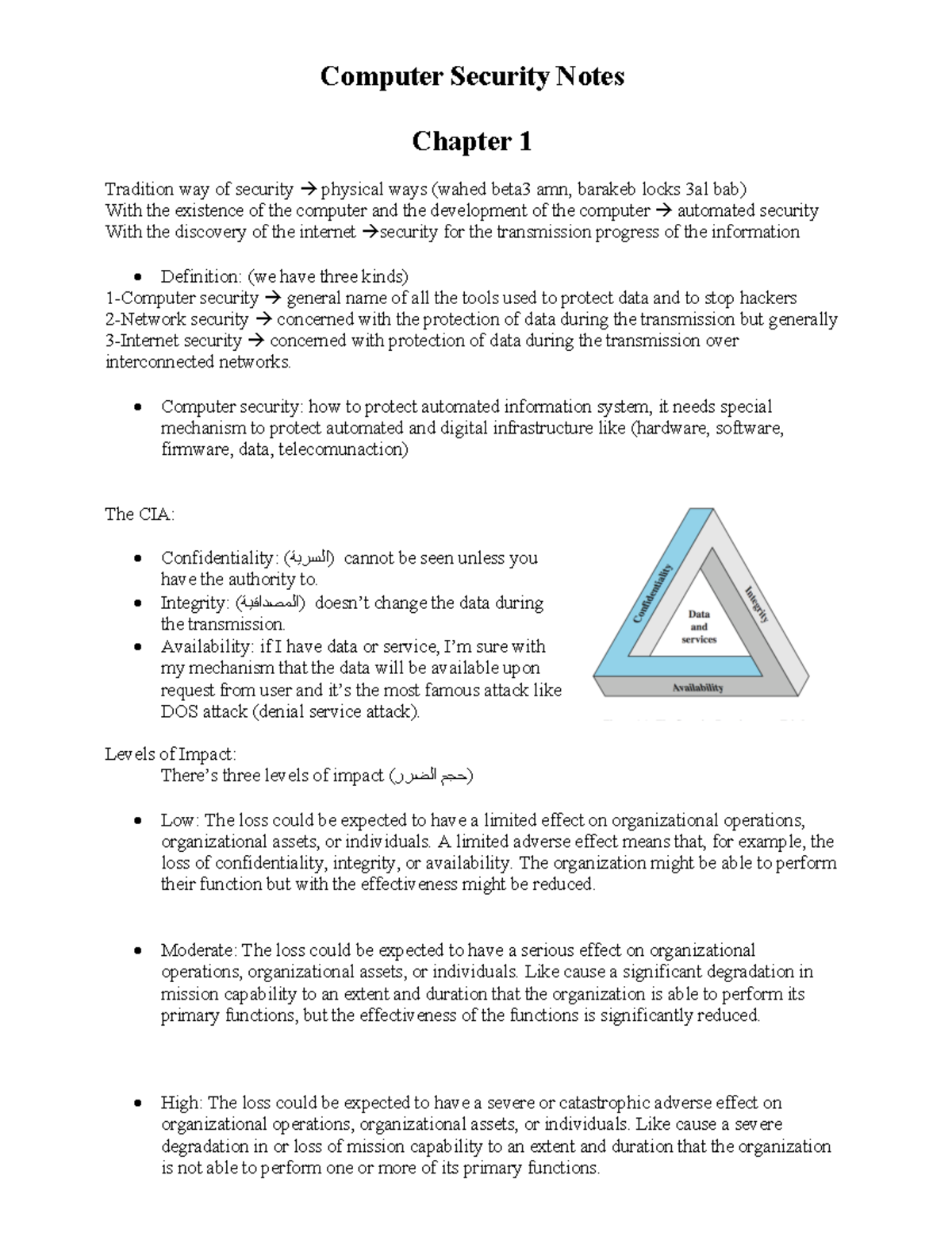 Computer Security Notes Computer Security Notes Chapter 1 Tradition Way Of Security à Physical