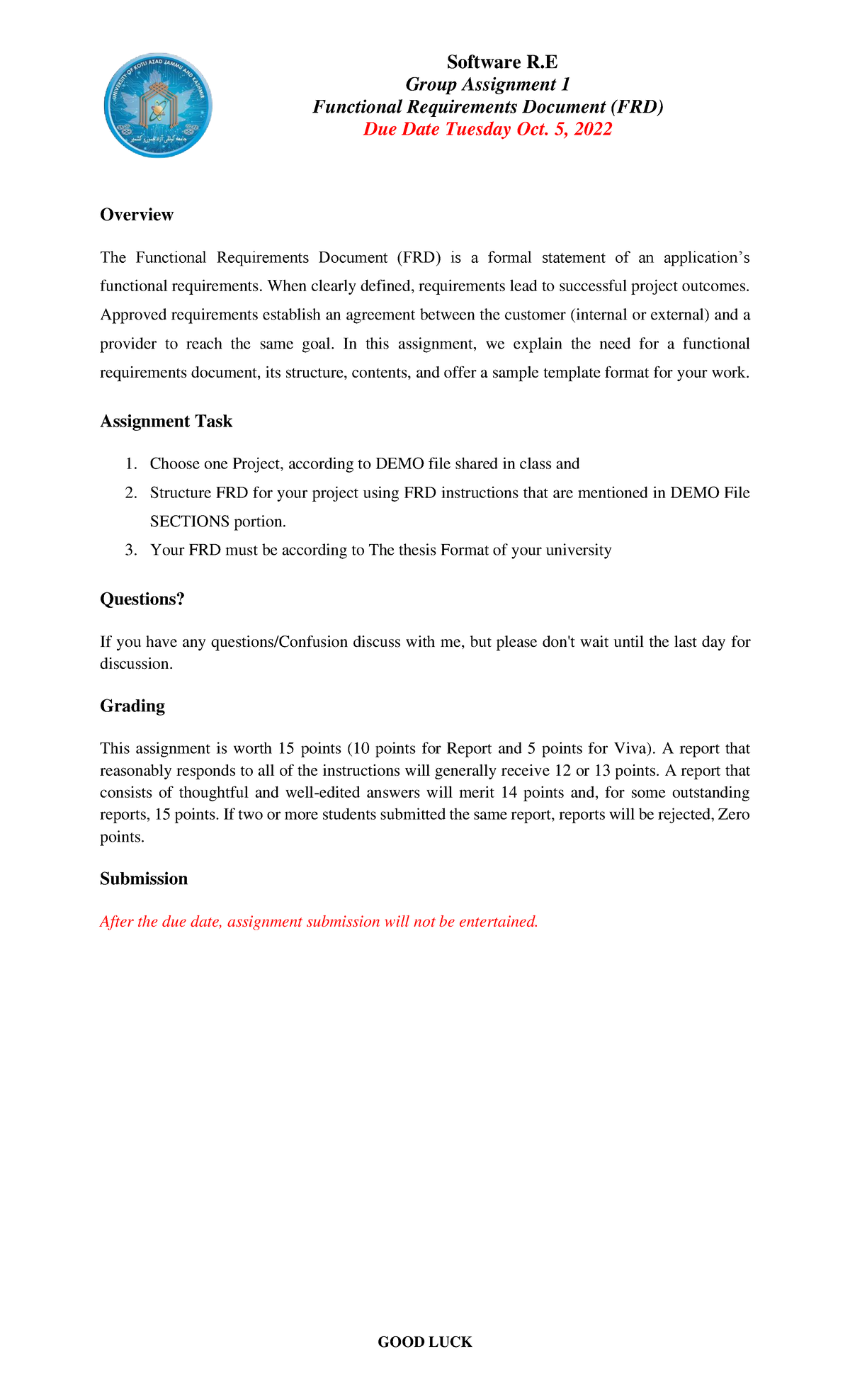 Assignment-1 - Nill - Software R Group Assignment 1 Functional ...