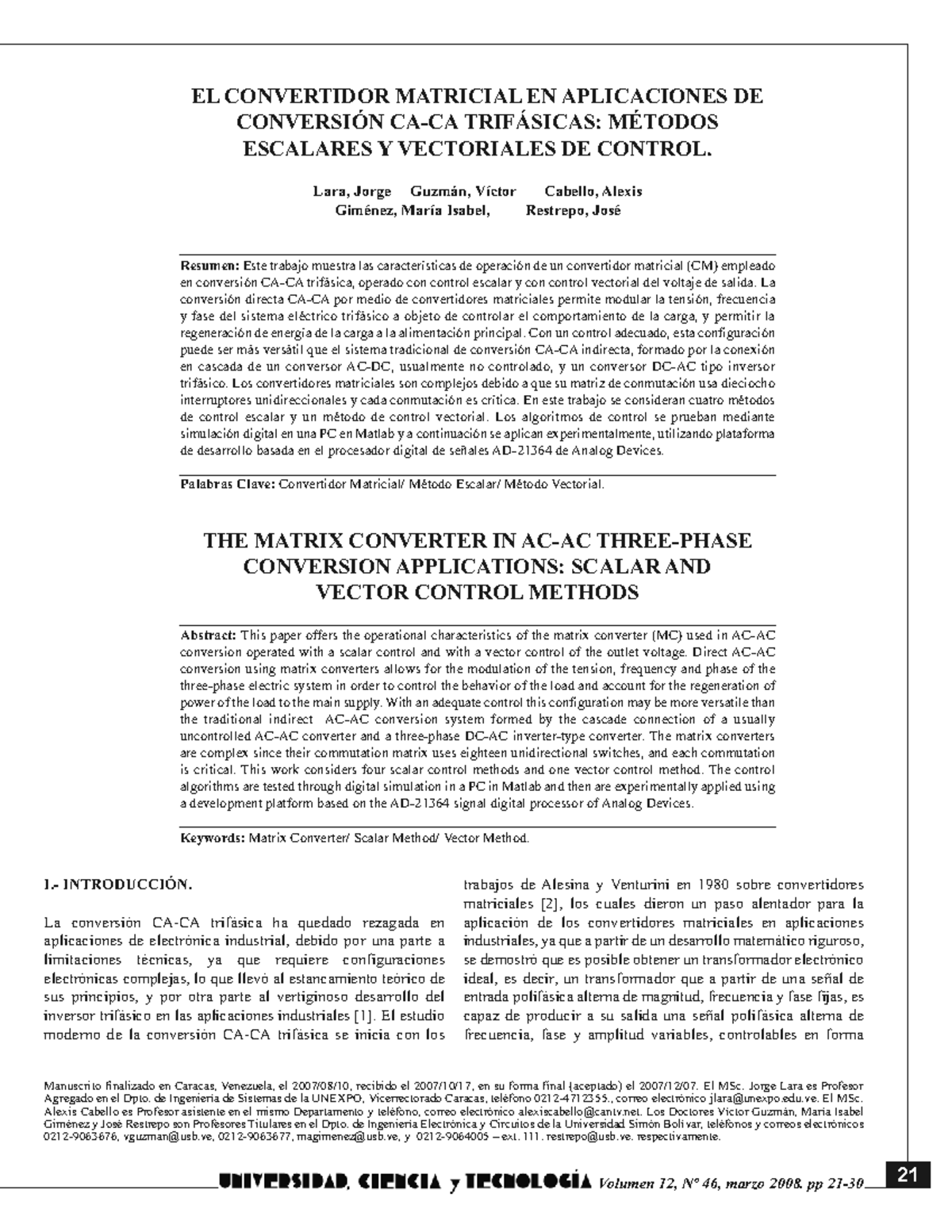 El convertidor matricial - 21 EL CONVERTIDOR MATRICIAL EN APLICACIONES ...