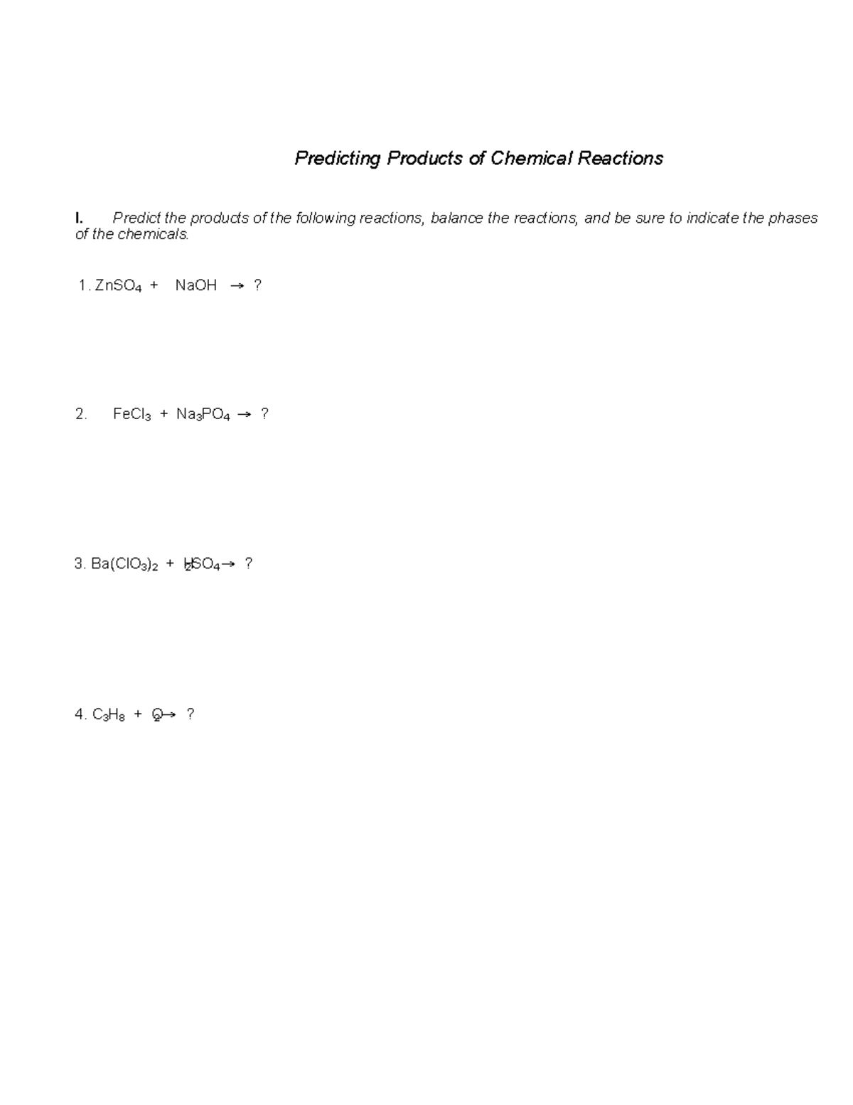 1806 Predicting Chemical Reactions - Chem 1806 - Predicting Products of ...