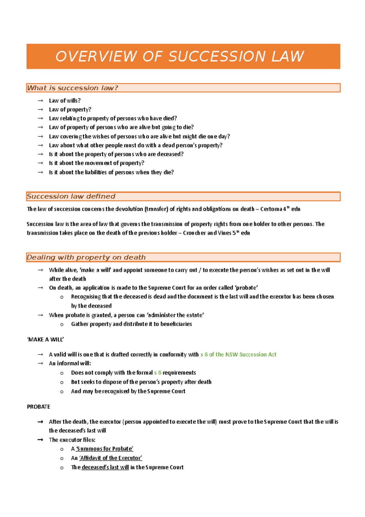 Succession Notes - Autumn 2021 - Distinction - 076517 - Studocu