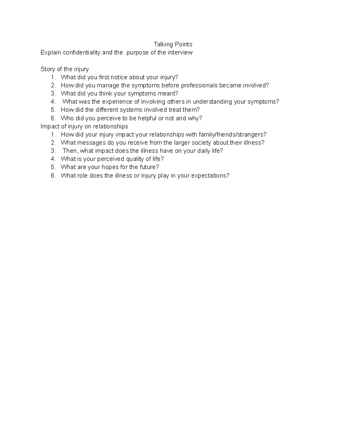 Talking Points - This is This goes along with the Interview questions ...