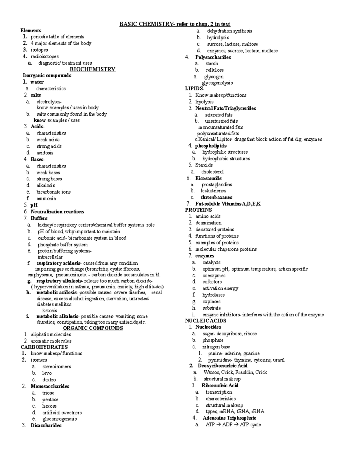 Organic Molecule Outline - BASIC CHEMISTRY- refer to chap. 2 in text ...