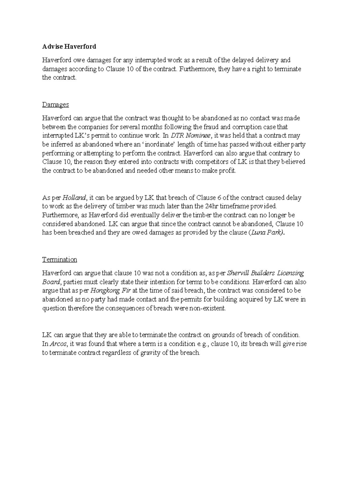 Week 12 Contract Law - Week 12 weekly scenario for tutorial - Advise ... Week 12 Contract Law - Week 12 weekly scenario for tutorial - Advise ...