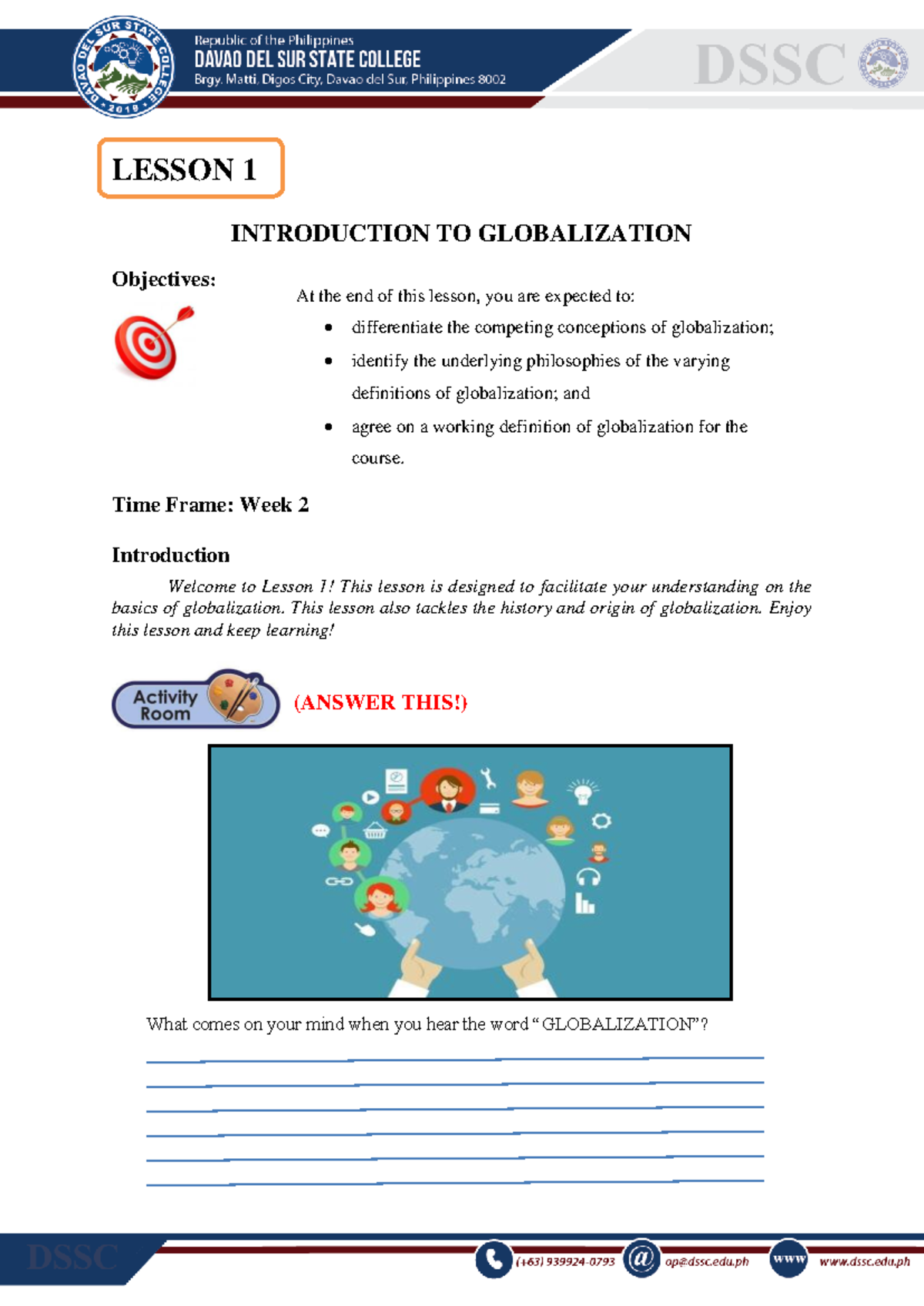 1 Introduction to Globalization - LESSON 1 INTRODUCTION TO ...
