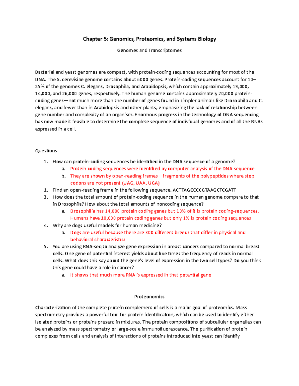 Exam 2 End of Section Questions - Chapter 5: Genomics, Proteomics, and ...