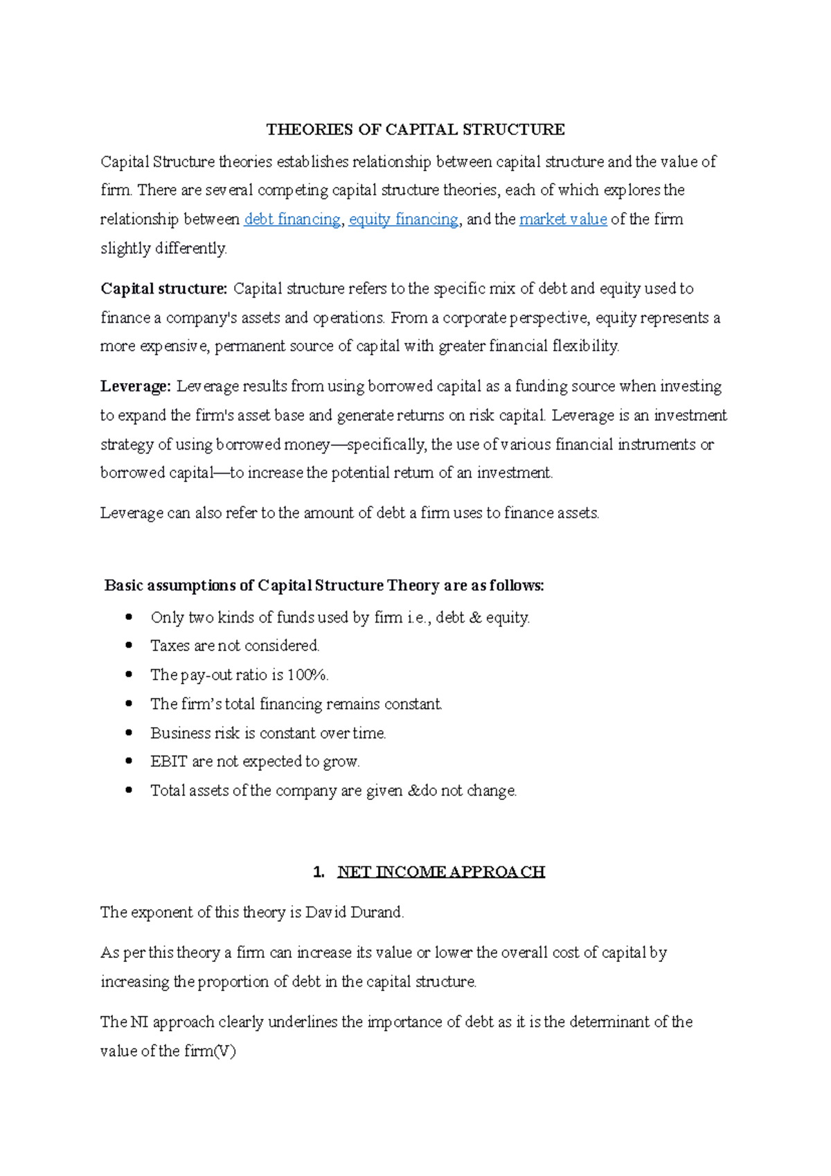 Theories of capital structure - THEORIES OF CAPITAL STRUCTURE Capital ...