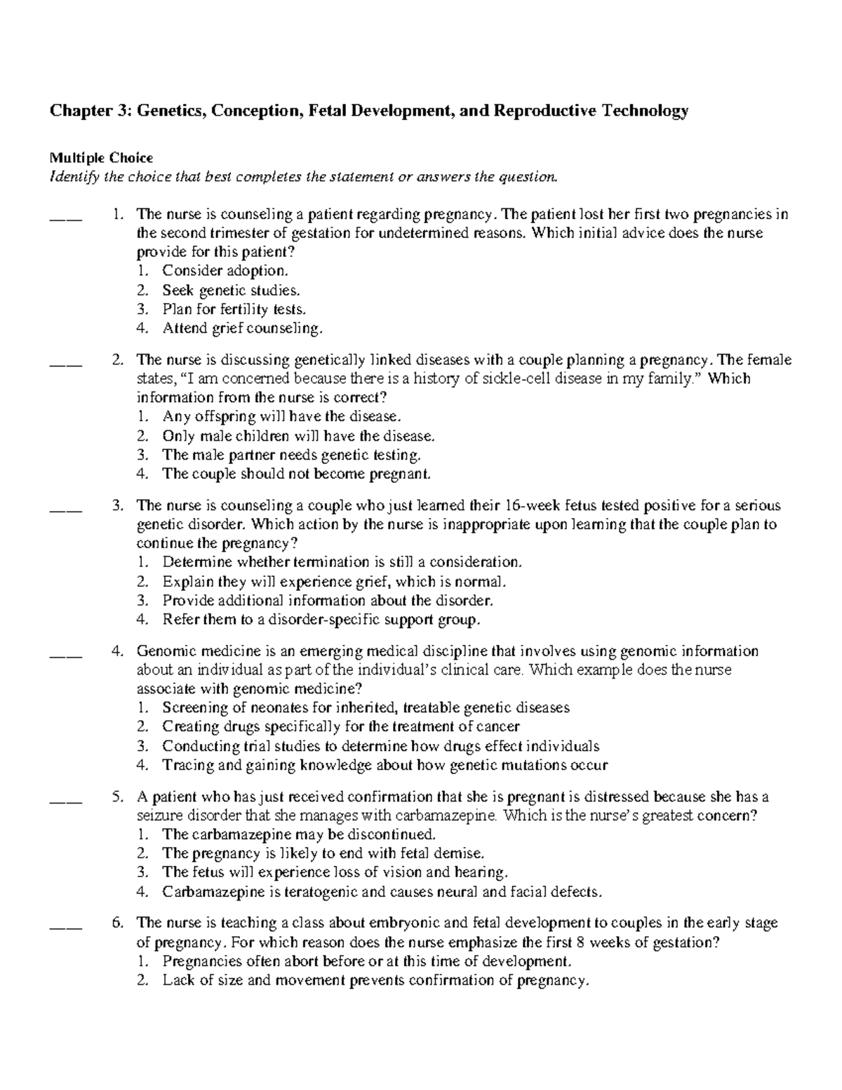 Ch03 tb answers labor and delivery - Chapter 3: Genetics, Conception ...