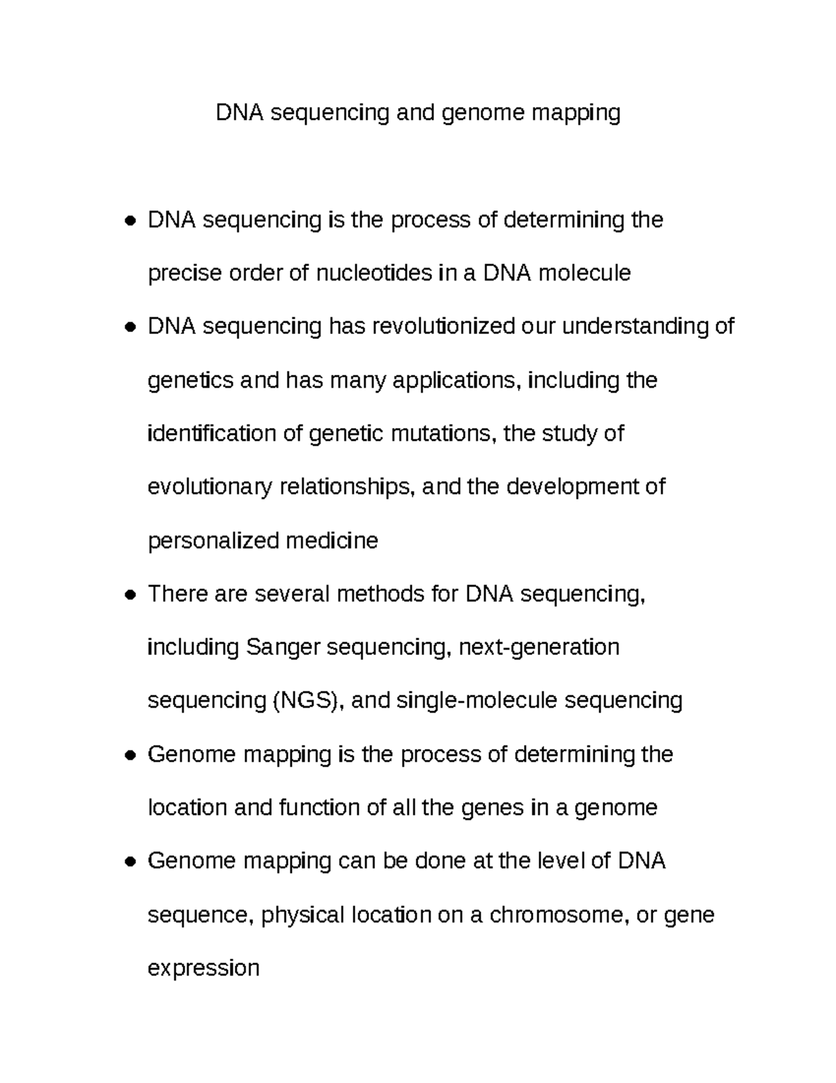 DNA sequencing and genome mapping - Google Docs - DNA sequencing and ...