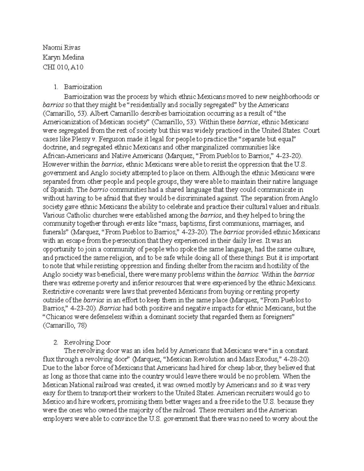Chi 010: midterm 2 - Naomi Rivas Karyn Medina CHI 010, A Barrioization ...