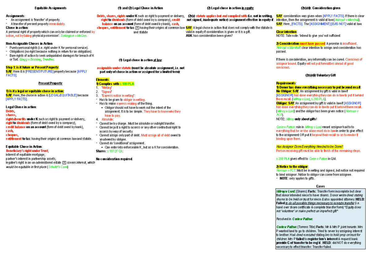 Equity Template - Equitable Assignments Assignments: - An assignment is ...