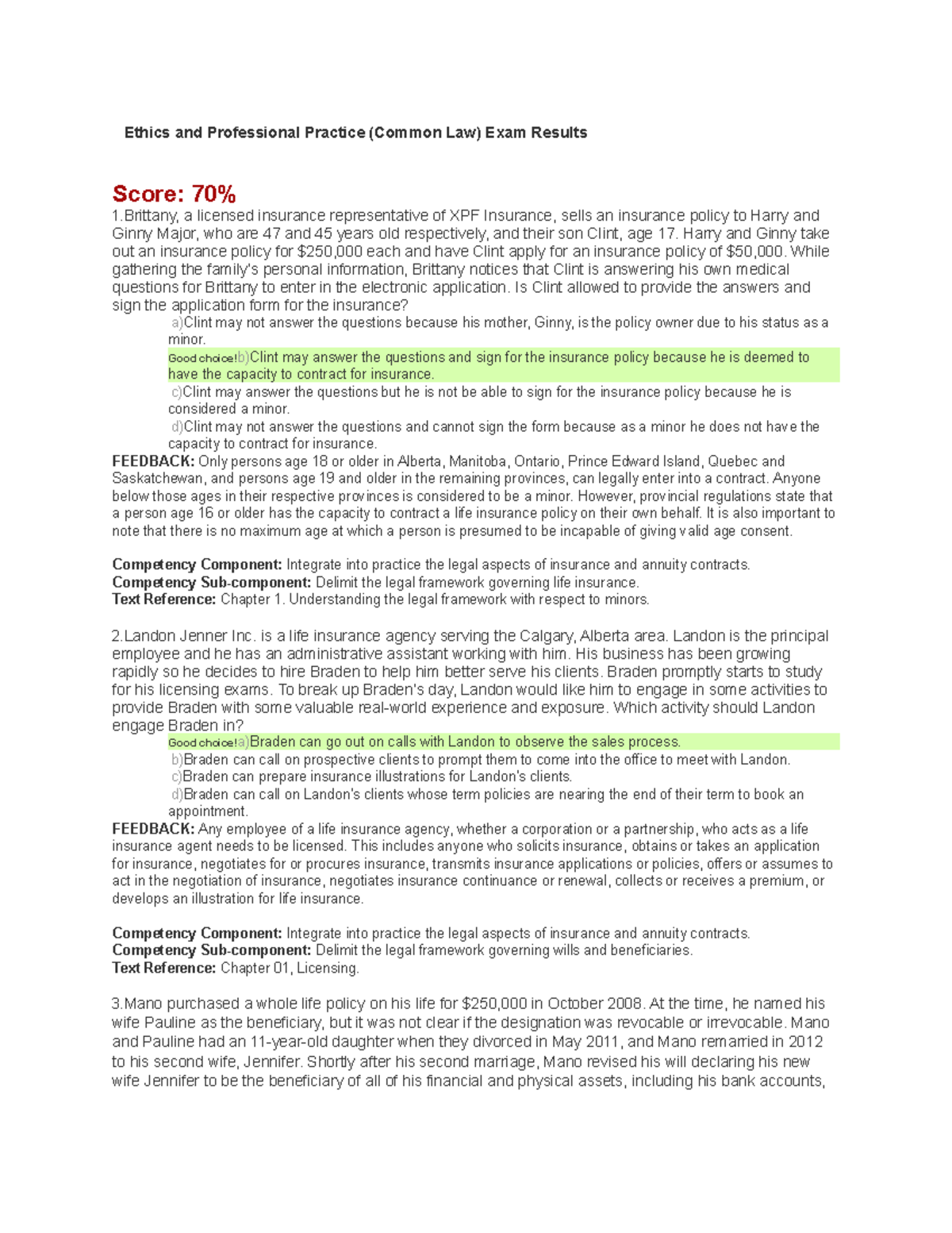 Ethics Exam Practice - Ethics and Professional Practice (Common Law ...