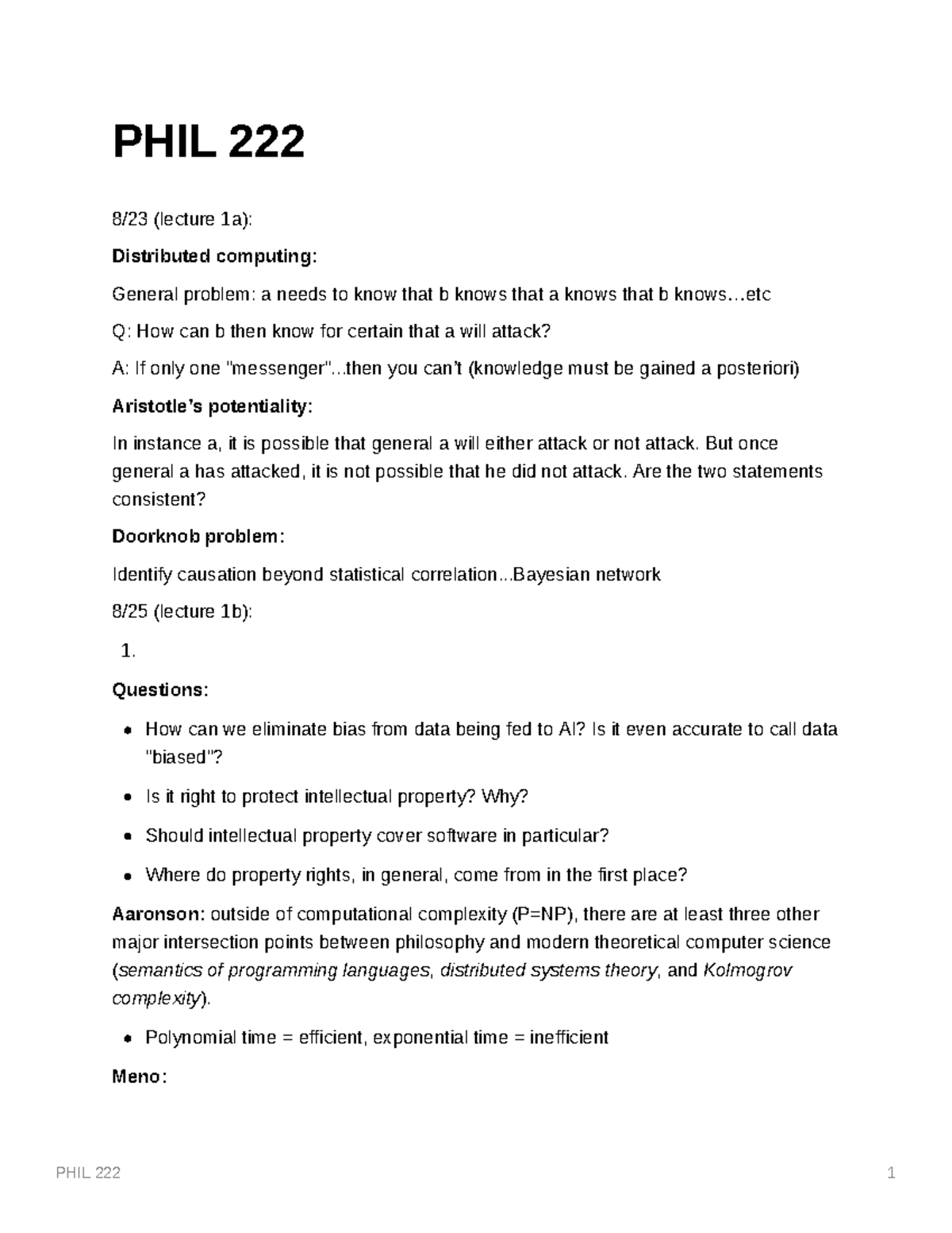 PHIL 222 notes FA 2022 - PHIL 222 8/23 (lecture 1a): Distributed ...