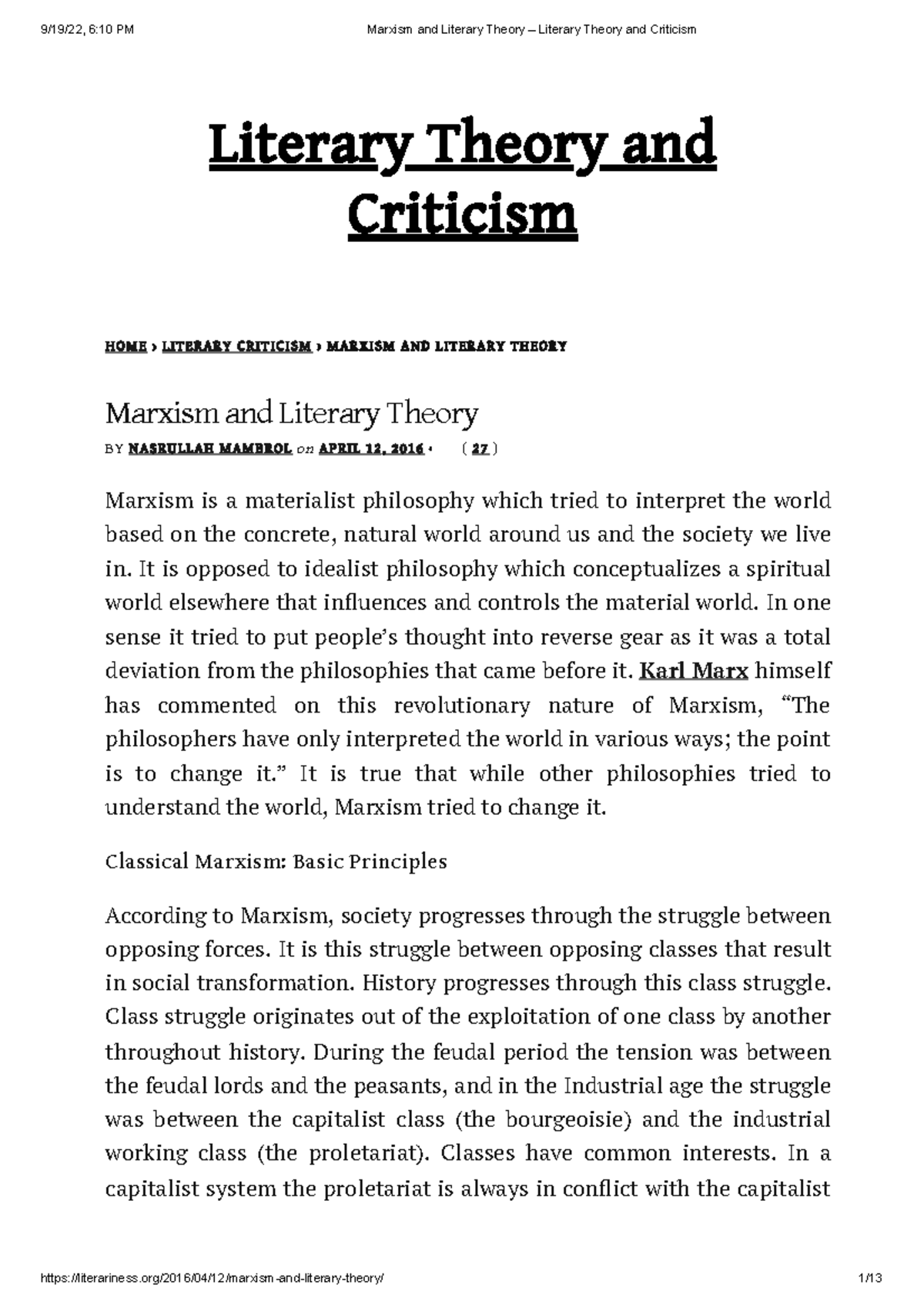Marxism and Literary Theory – Literary Theory and Criticism - HOME ...