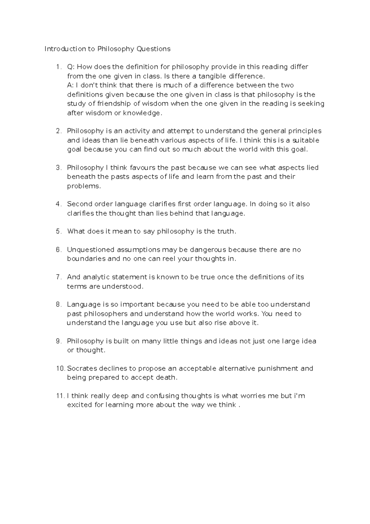 Guided Reading 1 - notes - Introduction to Philosophy Questions Q: How ...