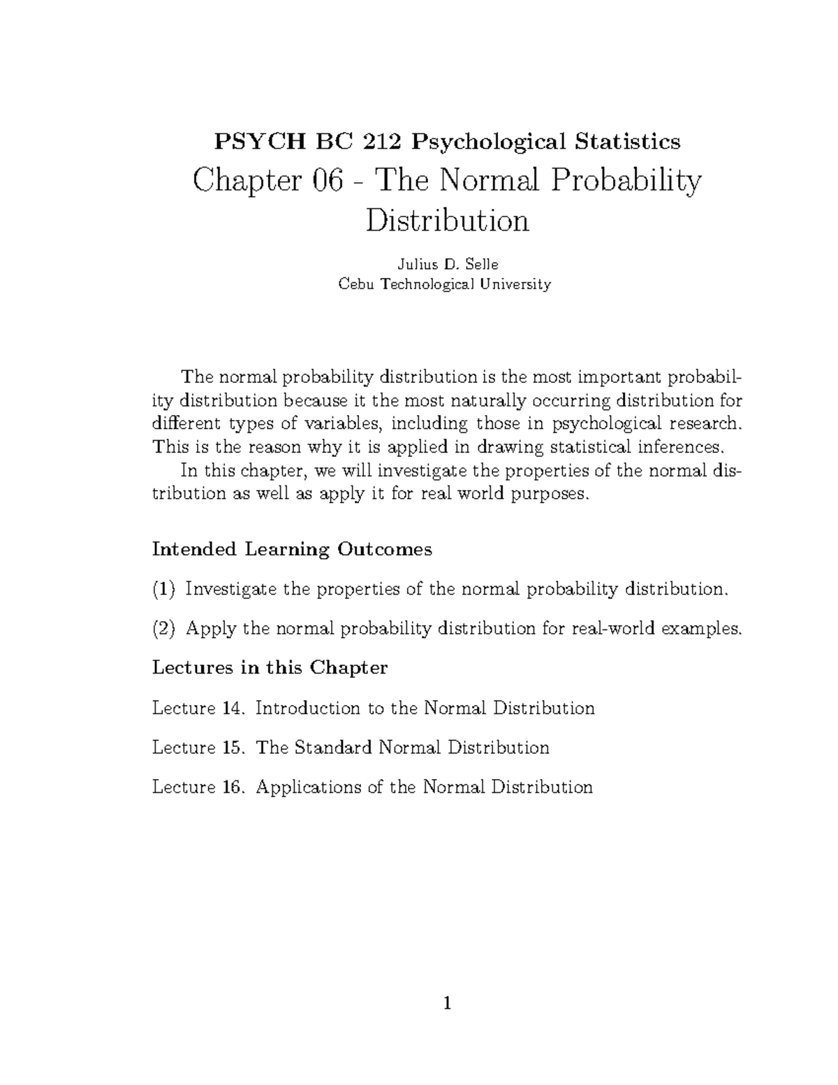 Chapter 06 The Normal Probability Distribution - PSYCH BC 212 ...