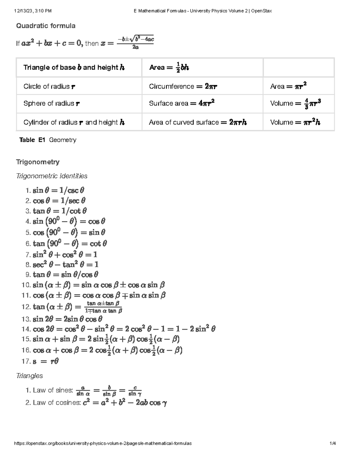 Formula - Quadratic formula If then Triangle of base and height Area ...