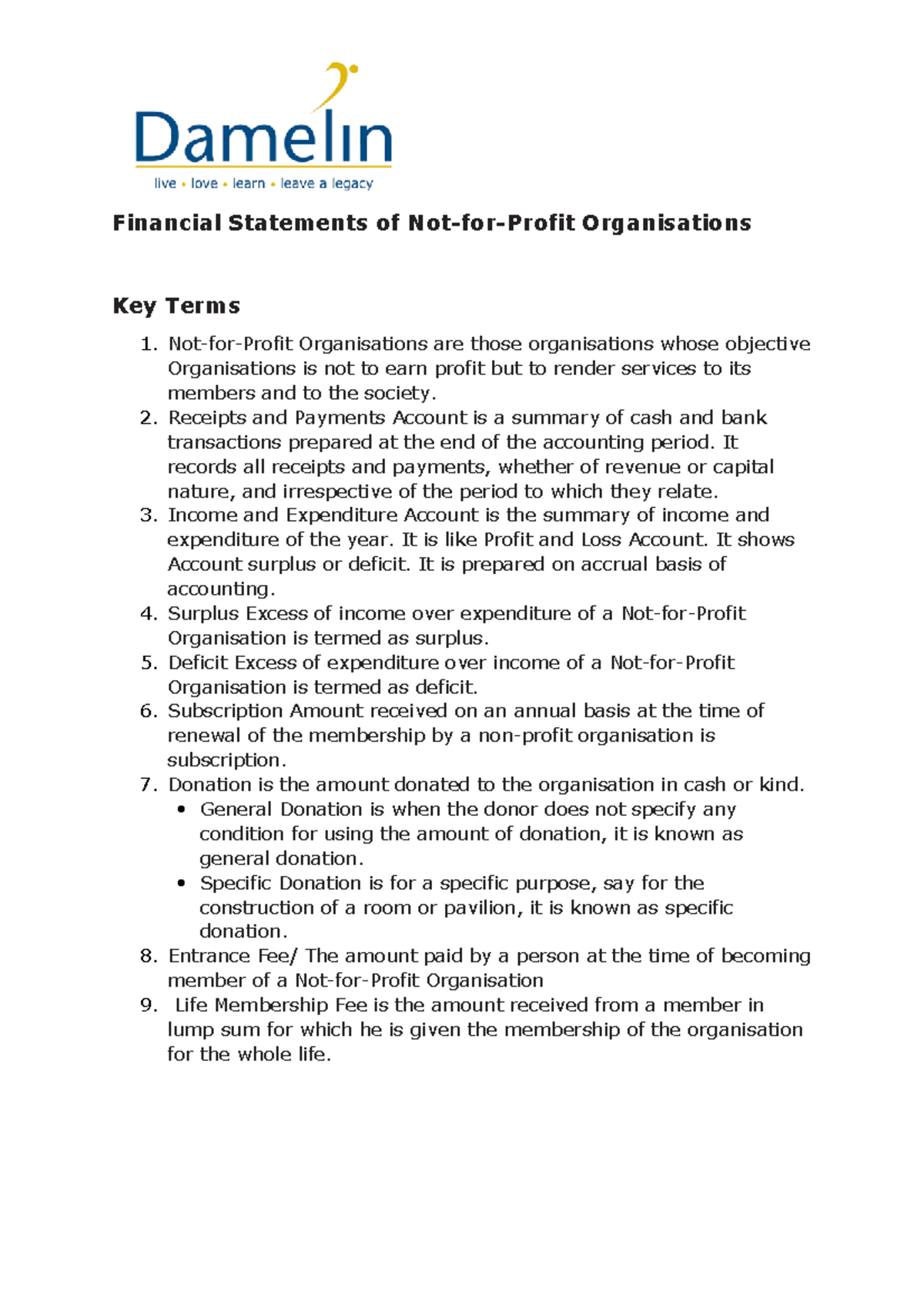 Notes Non-profit organisation - Financial Statements of Not-for-Profit ...