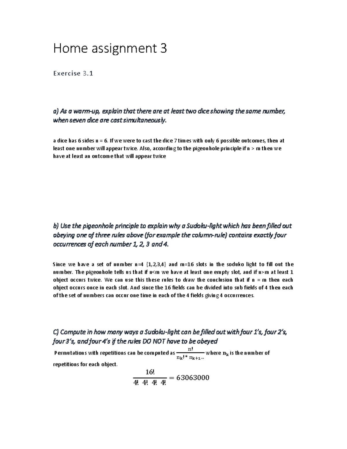 Exercise 3 Gdfgfd Home Assignment 3 Exercise 3 A As A Warm Up Explain That There Are At