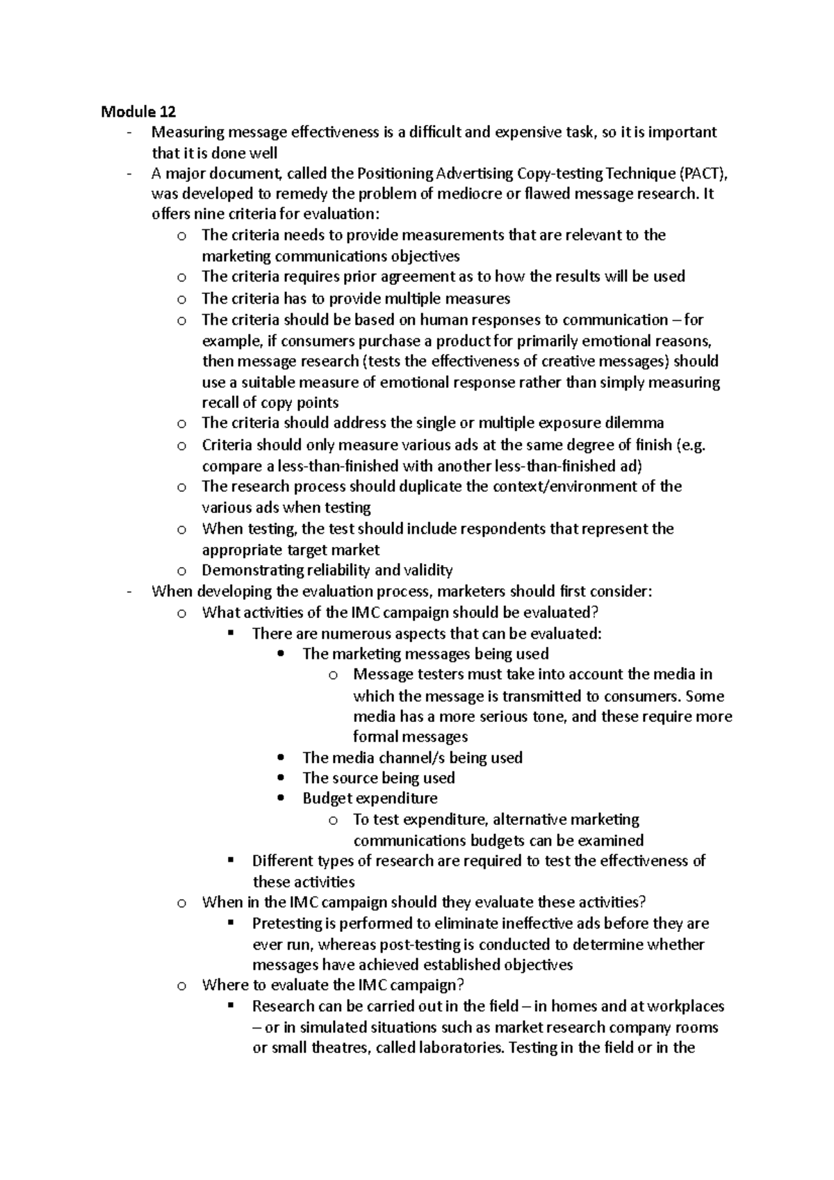 Marketing Communications - Module 12 - Module 12 - Measuring message ...