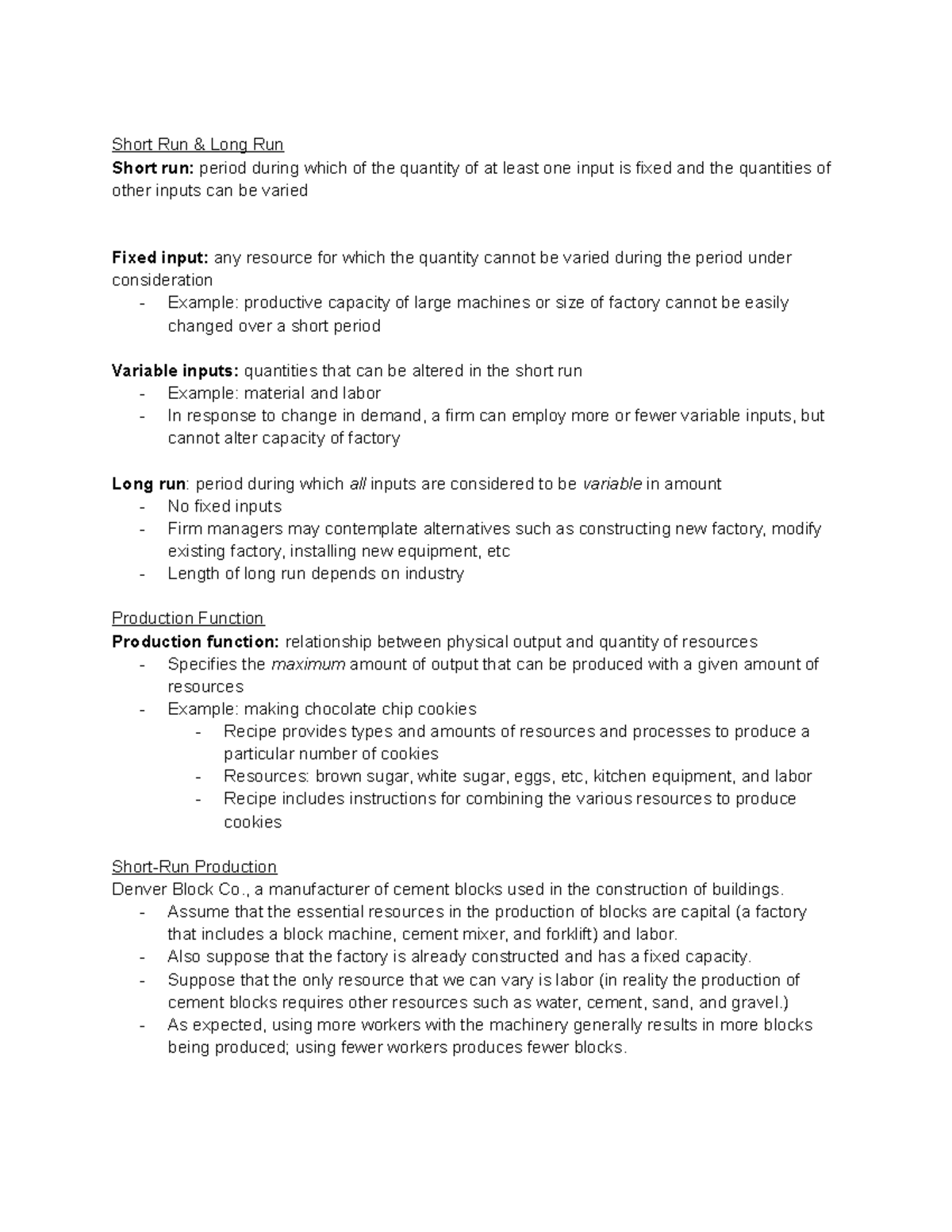 Chapter 4 - Production and the Costs of Production - Short Run & Long ...