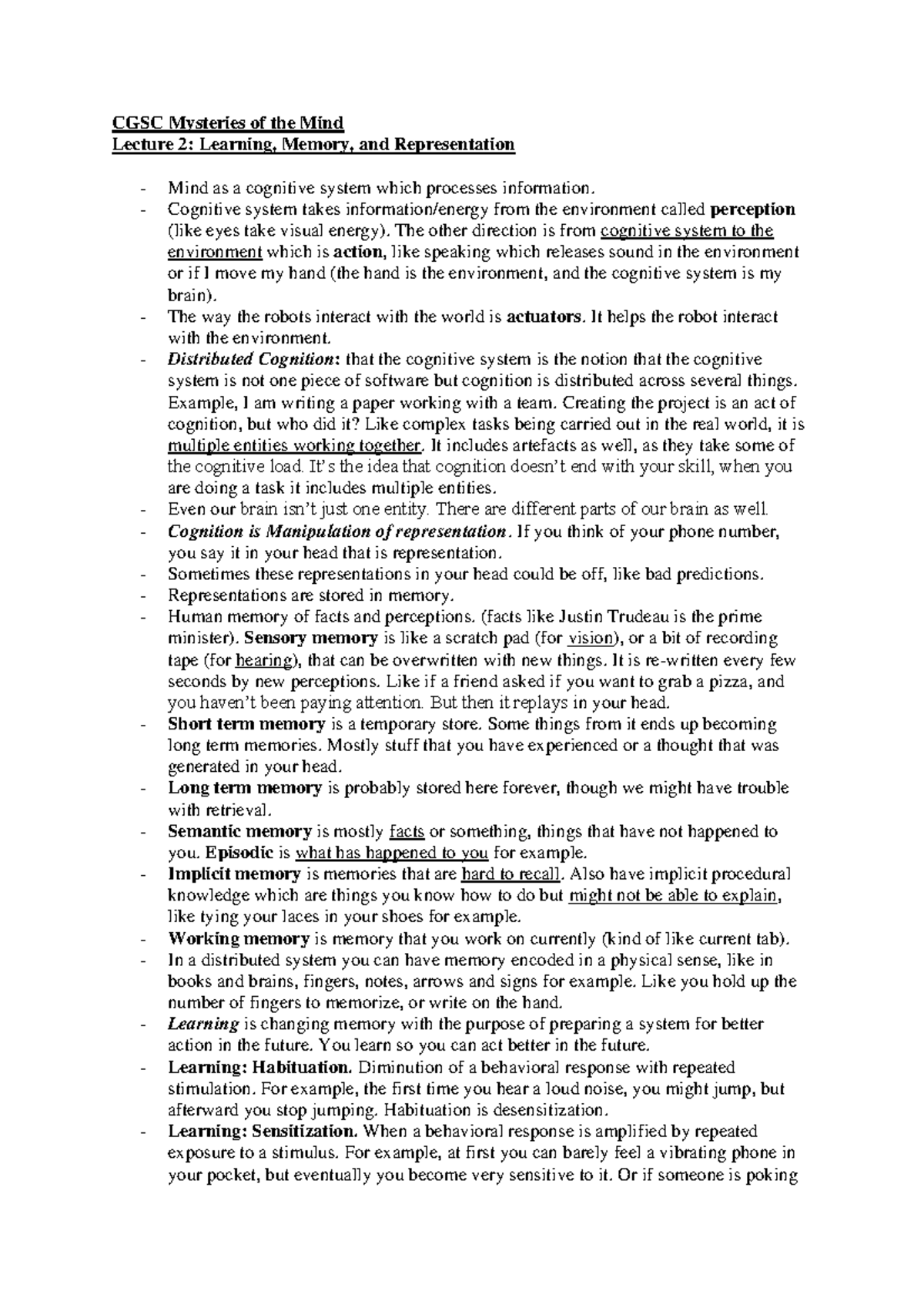 CGSC Mysteries of the Mind Notes Lecture 2 - CGSC Mysteries of the Mind ...