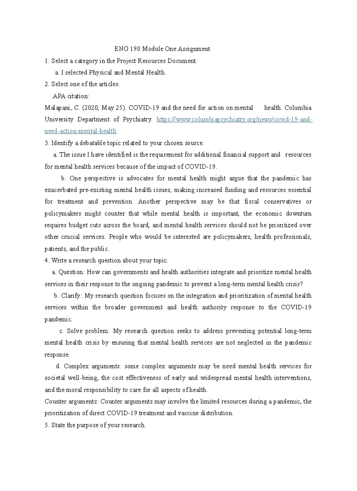 ENG 190 Module One Assignment Completed - ENG 190 Module One Assignment Select a category in the ...