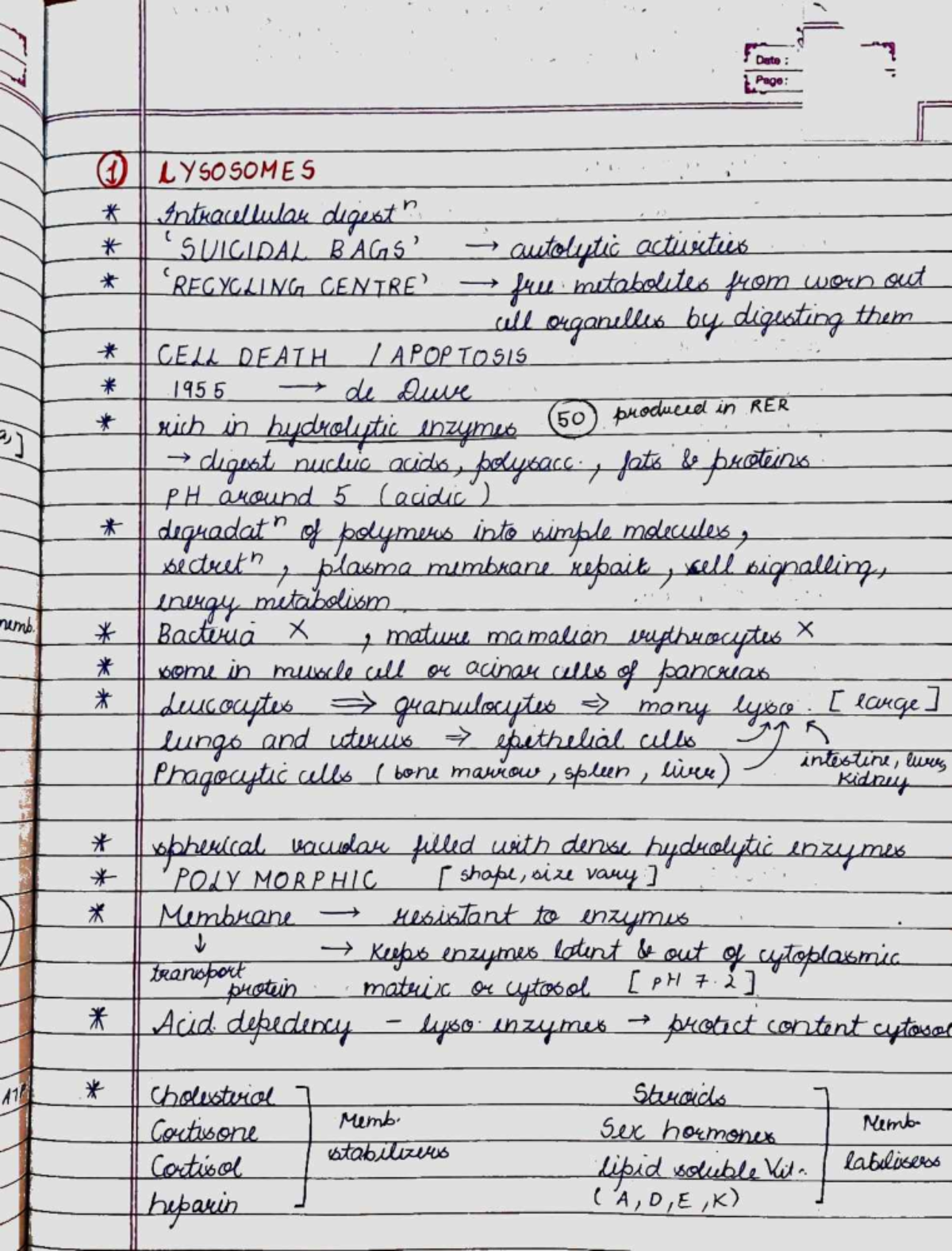 Cell organelles part 1 - Date : Page: 1 LYSOSOMES Intracellular digest ...