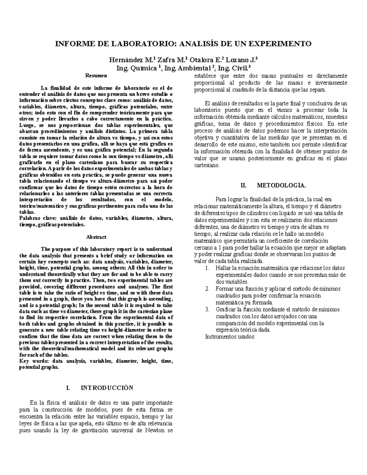 Relacion Lineal ¿p´ Kok Informe De Laboratorio AnalisÍs De Un