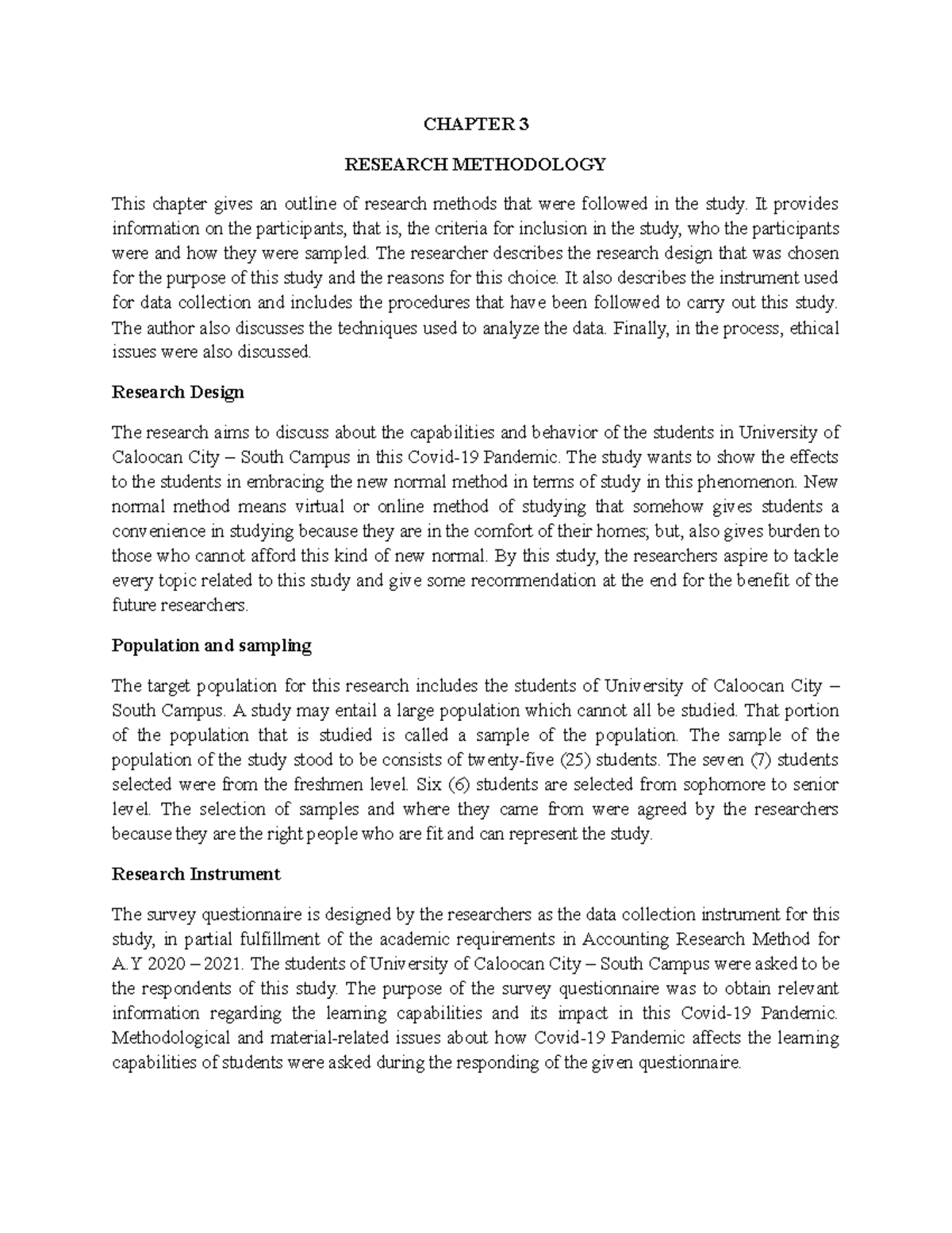 Chpter 3 - Methodology - CHAPTER 3 RESEARCH METHODOLOGY This chapter ...
