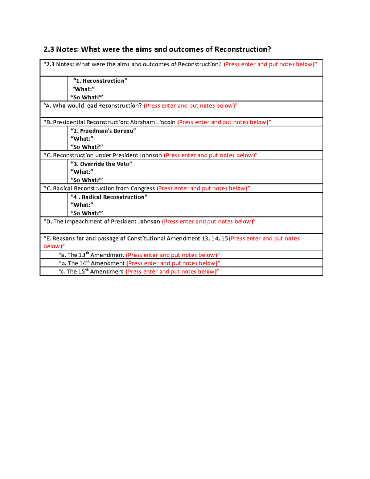 2.3 Section Notes Student Worksheet AICE US HISTORY - Studocu