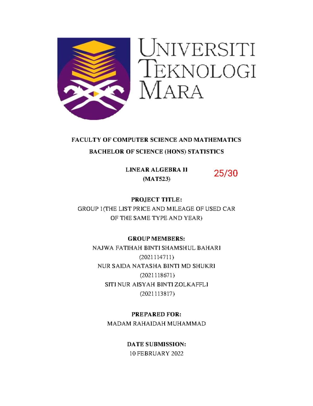 Linear Algebra Example Faculty Of Computer Science And Mathematics
