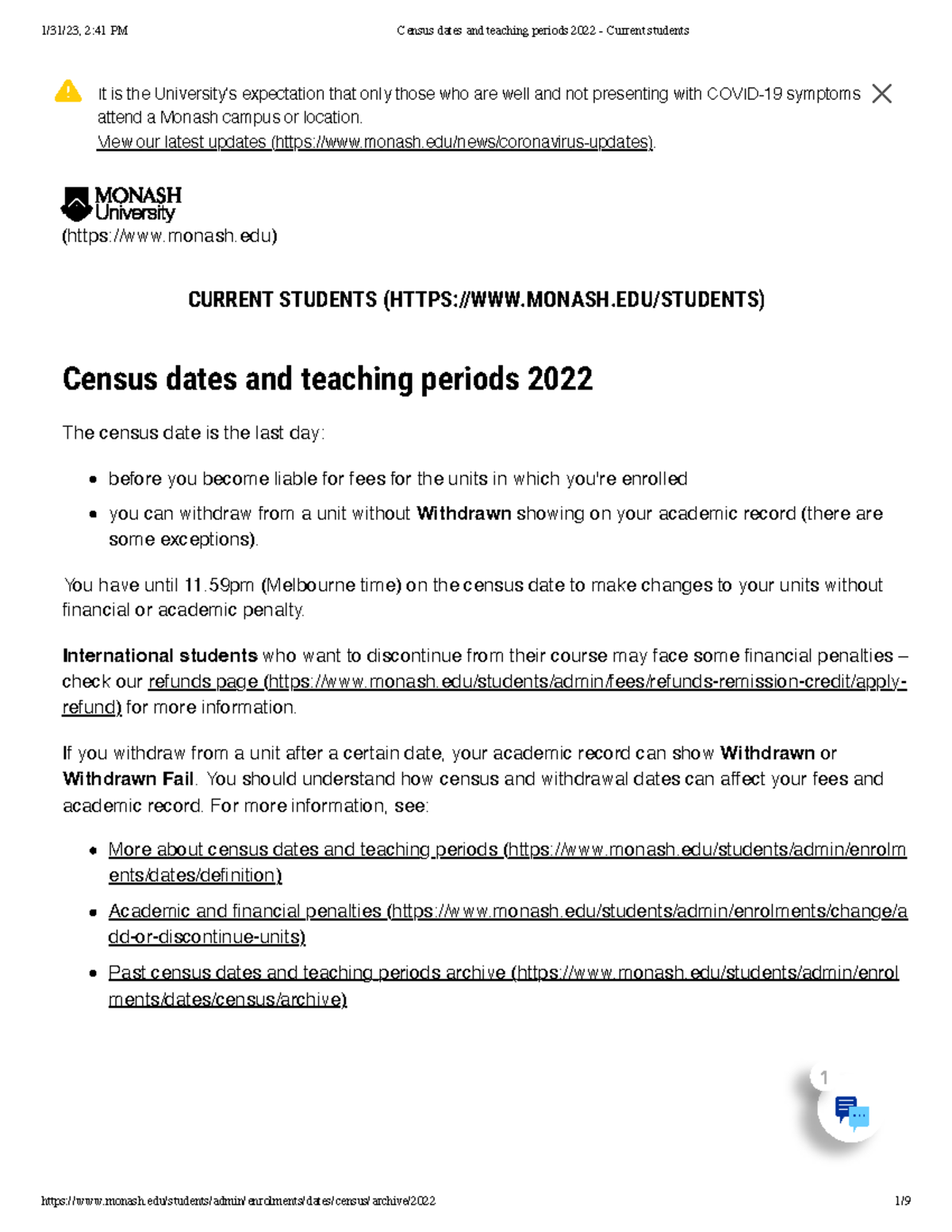 Census dates and teaching periods 2022 - Current students - Census ...