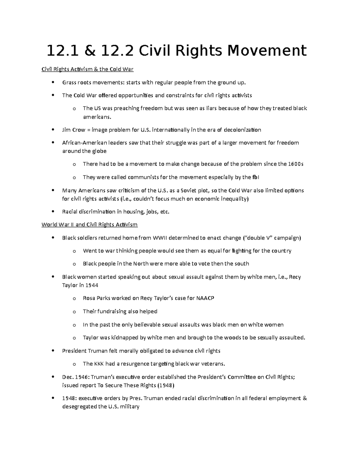 Civil Rights Movement AMH 2020 - 12 & 12 Civil Rights Movement Civil ...