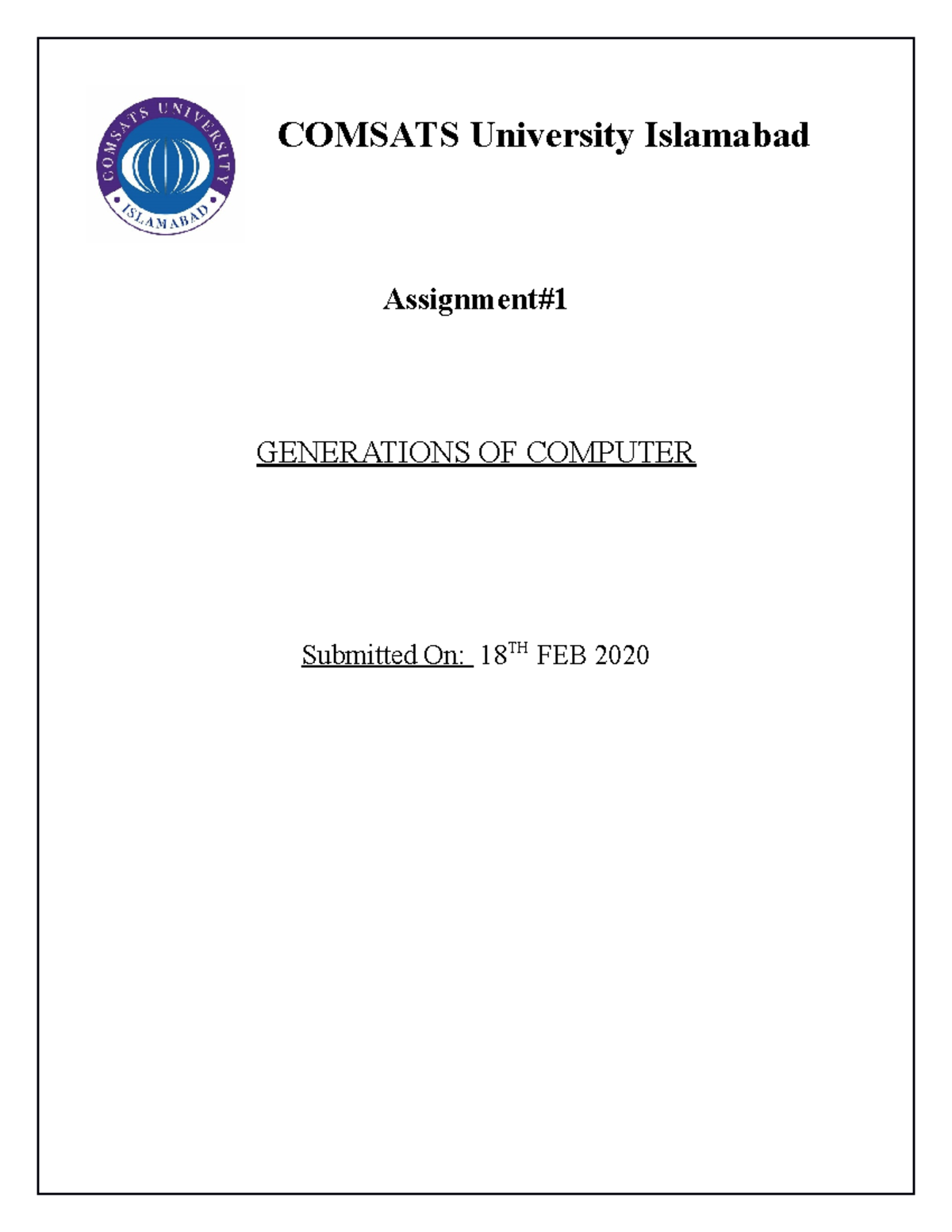 135 - computer history - COMSATS University Islamabad Assignment ...