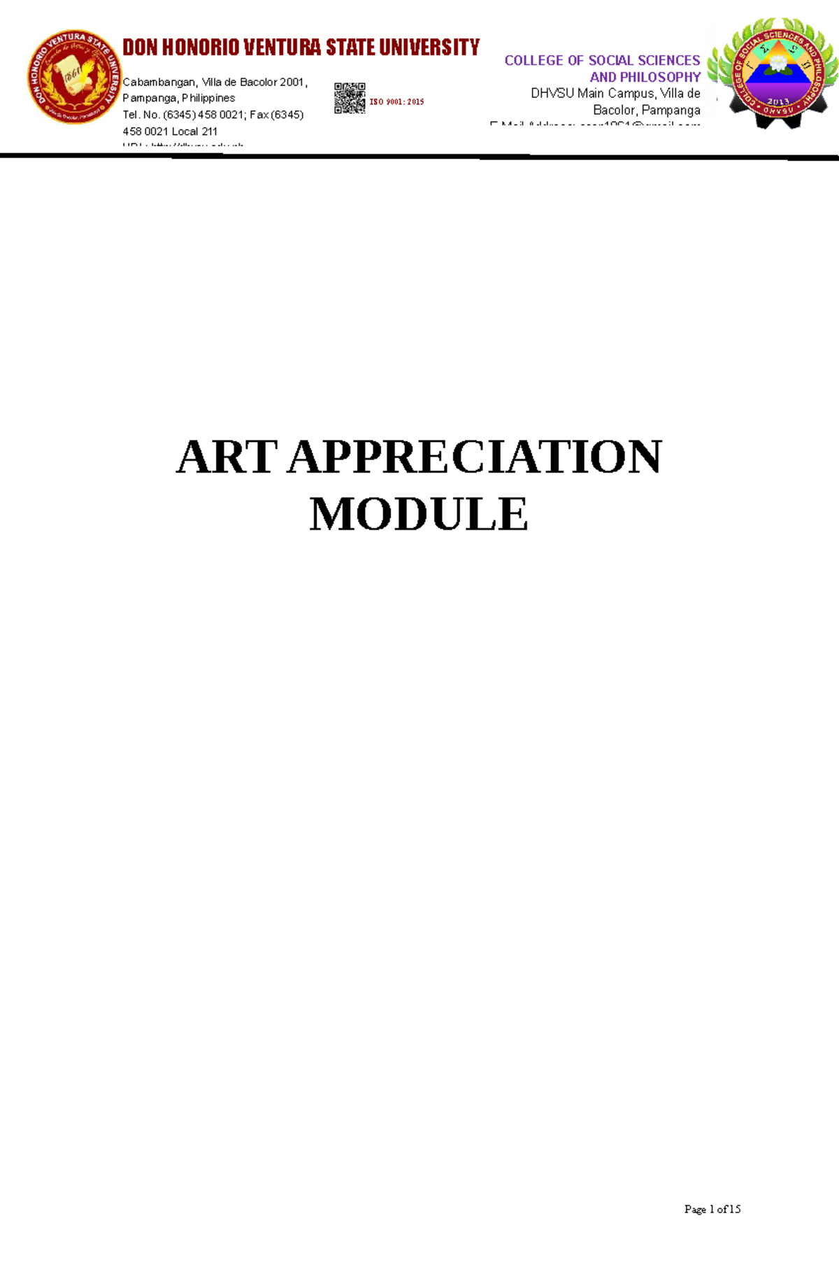 Lesson 3 - Lecture notes 3 - ART APPRECIATION MODULE COLLEGE OF SOCIAL ...