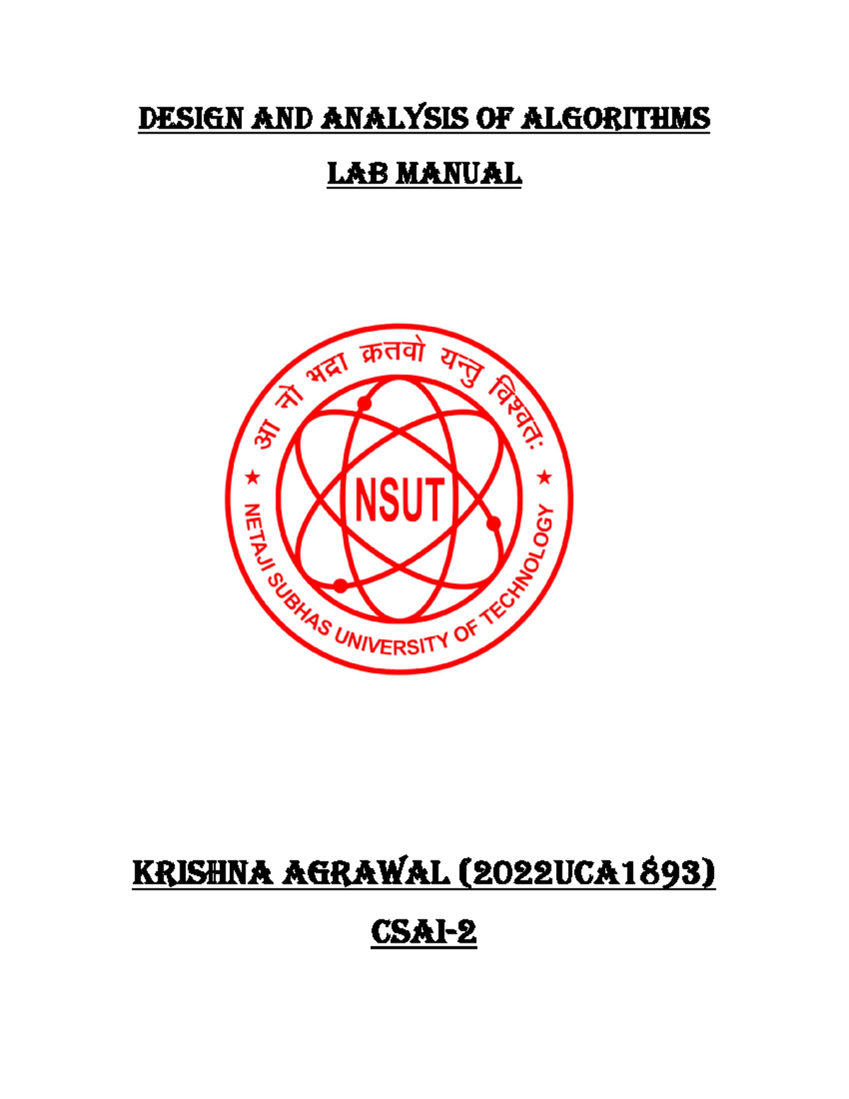 DAA PDF - ,,, - DESIGN AND ANALYSIS OF ALGORITHMS LAB MANUAL KRISHNA ...