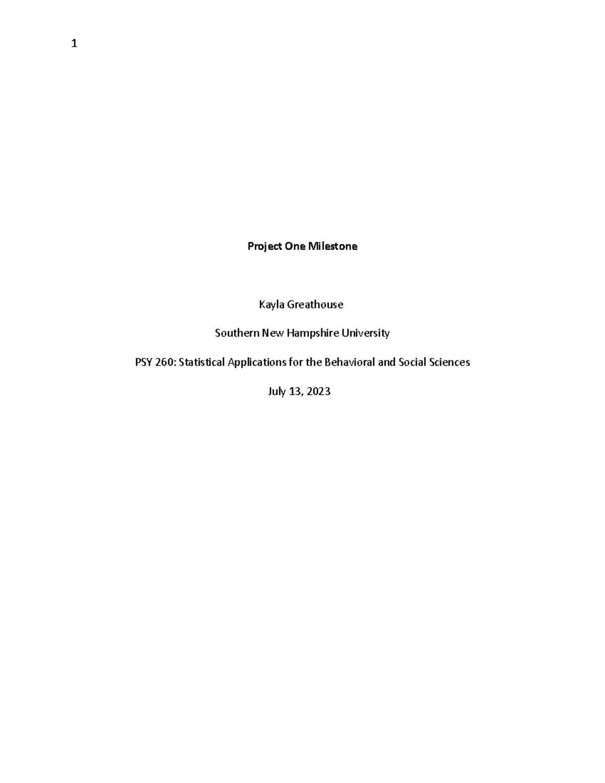 PSY260 Project One Milestone copy - Psy 260 - SNHU - Studocu