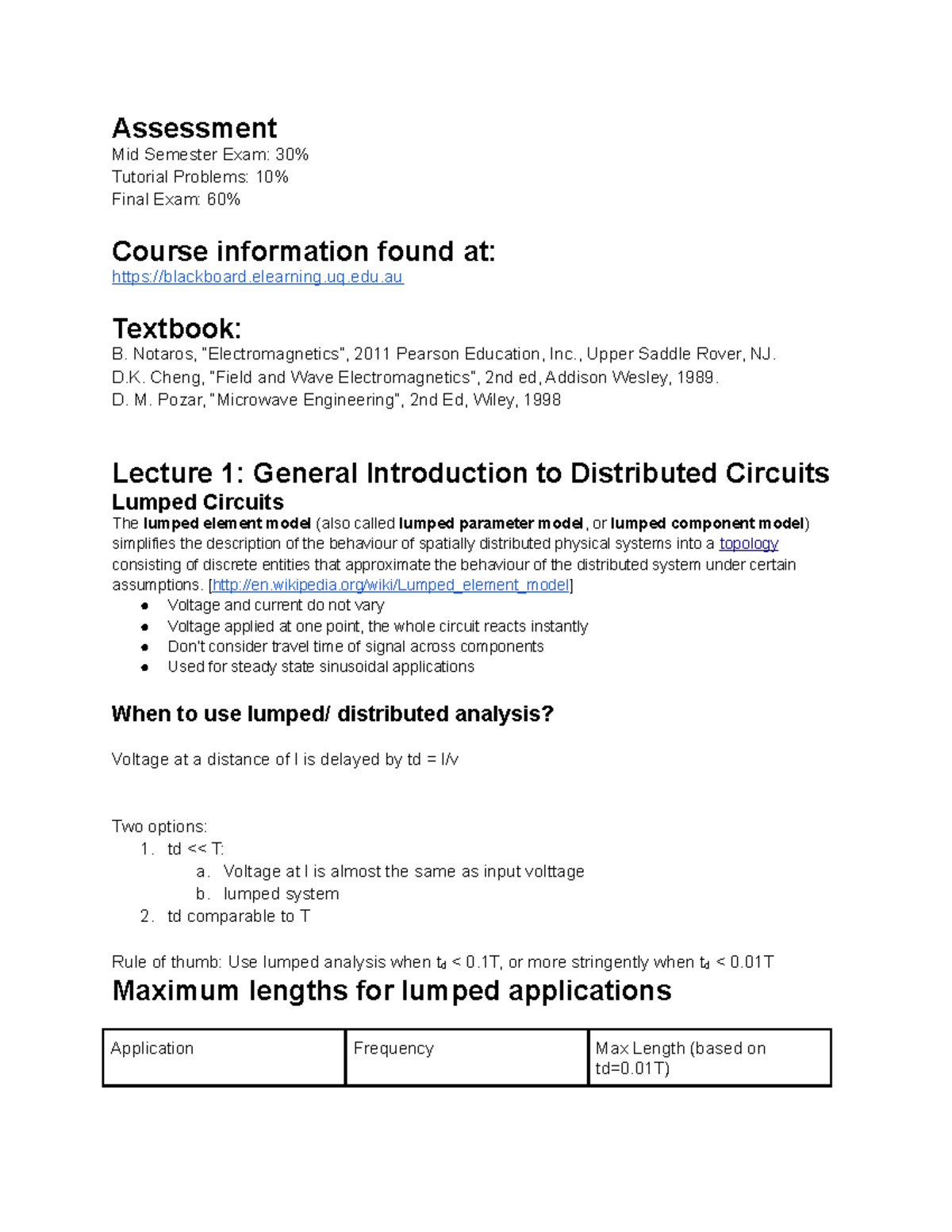 Week 1 Notes - Assessment Mid Semester Exam: 30% Tutorial Problems: 10% ...