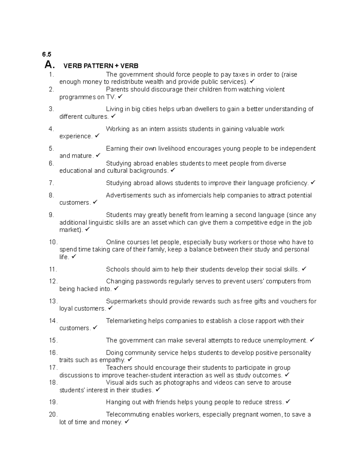 6 5 Build A Sentence revised Key 6 A VERB PATTERN VERB The