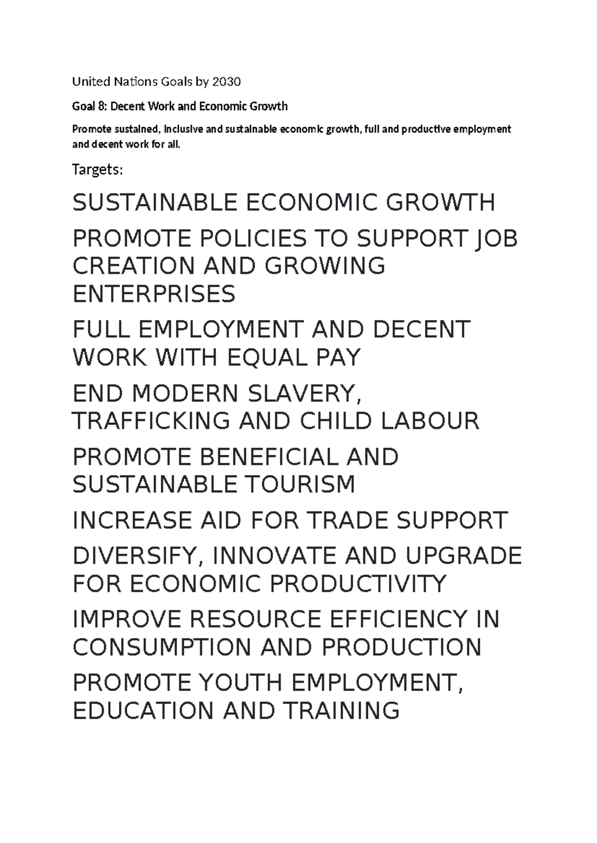 United Nations Goals by 2030 y10 - United Nations Goals by 2030 Goal 8 ...