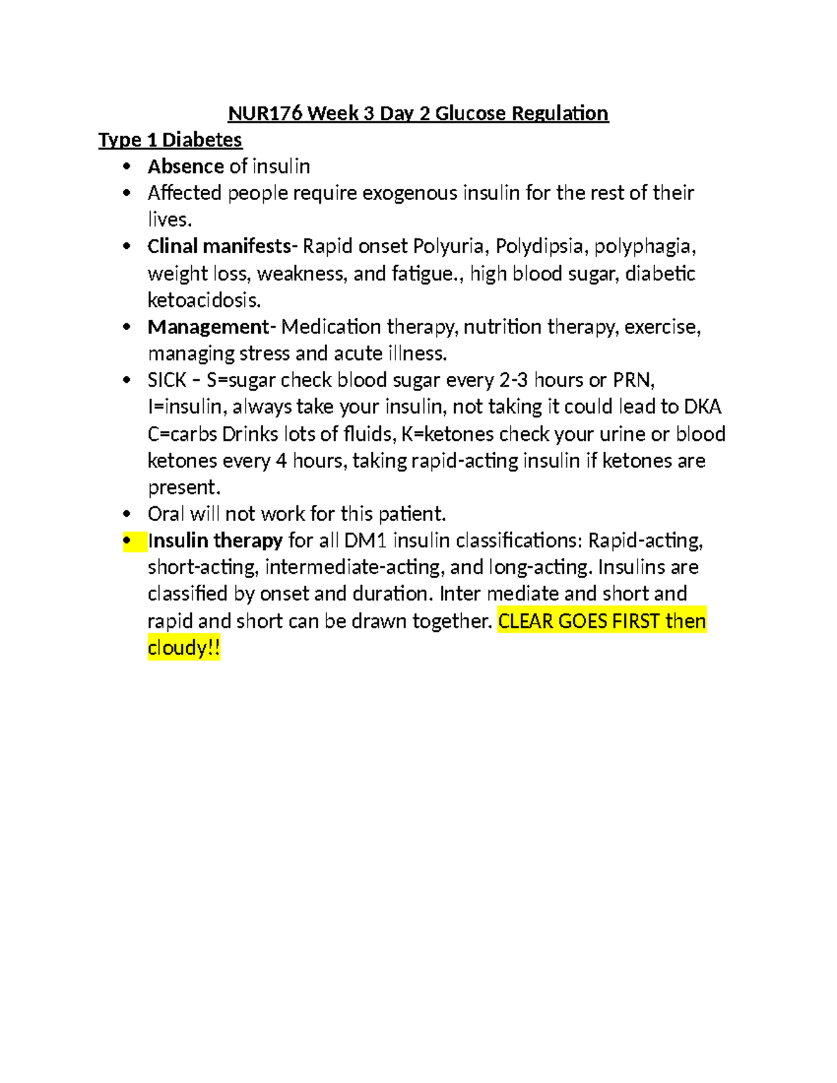 NUR176 Week 3 Day 2 Glucose Regulation - NUR176 Week 3 Day 2 Glucose ...
