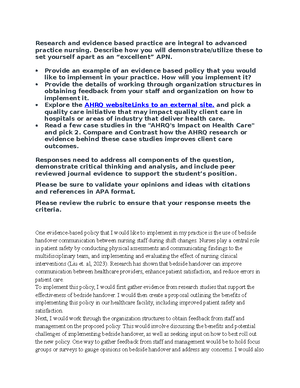 [Solved] Outline and discuss a plan to promote the value of the APN ...