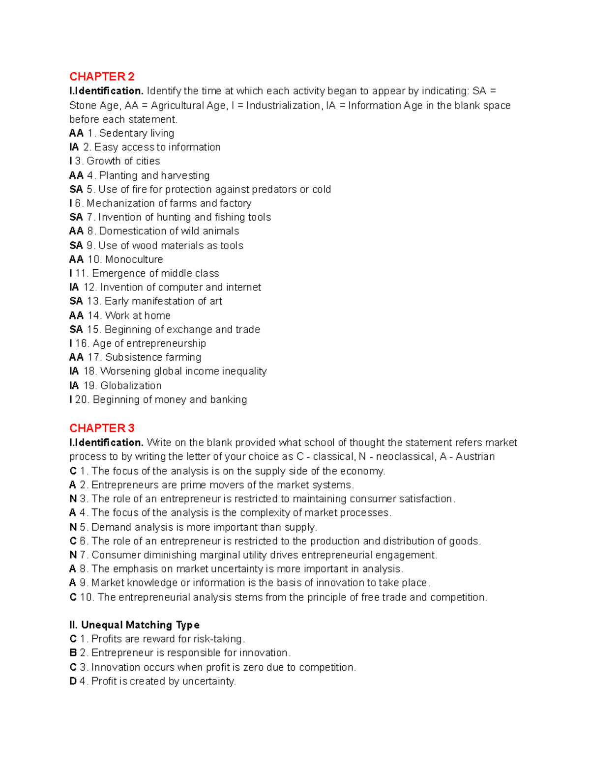 Entrep Worksheets - CHAPTER 2 I. Identify the time at which each ...